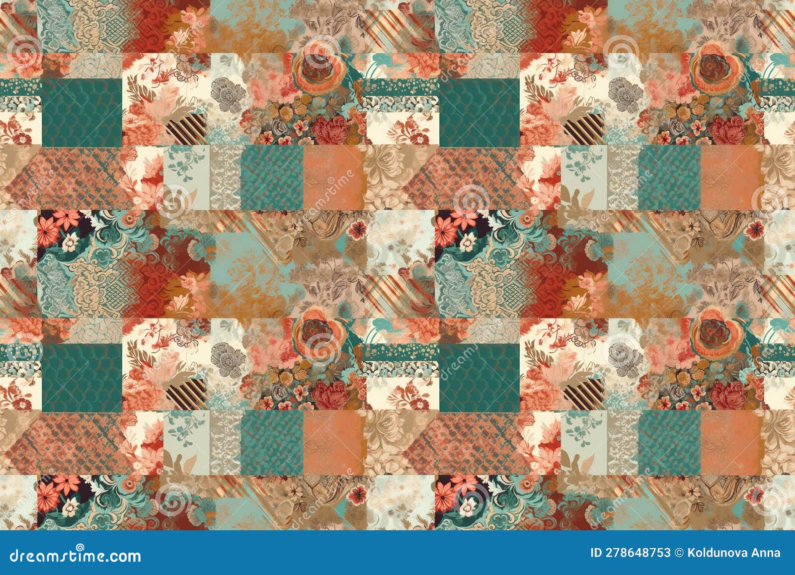 Patchwork Boho Background, Concept of Textile Art, Created with ...