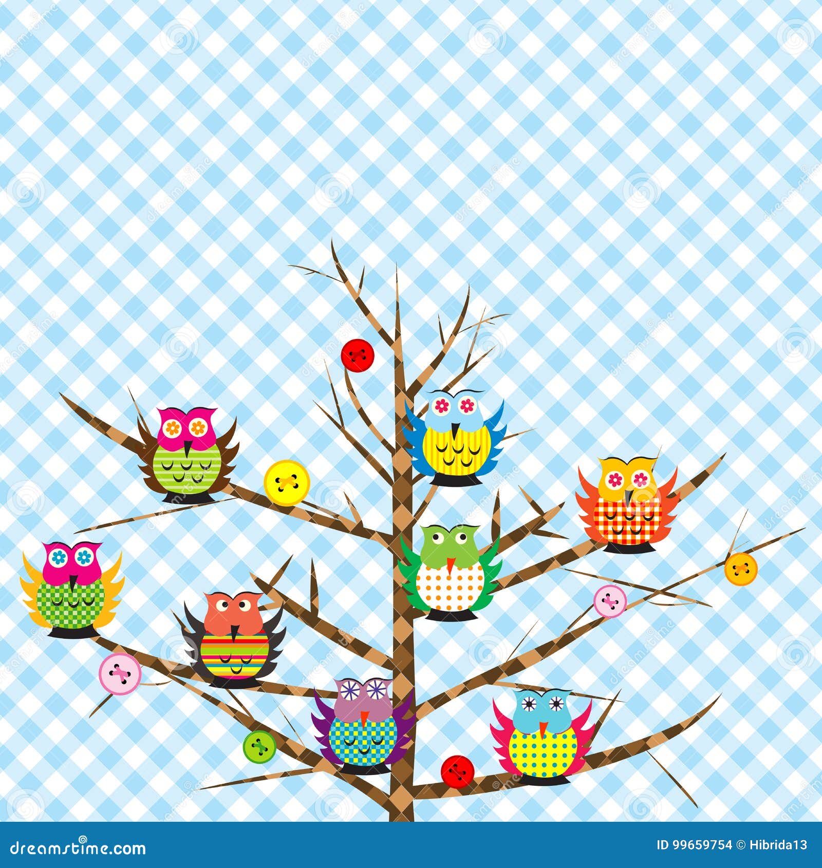 Patchwork with Cartoon Owls Stock Vector - Illustration of flower ...