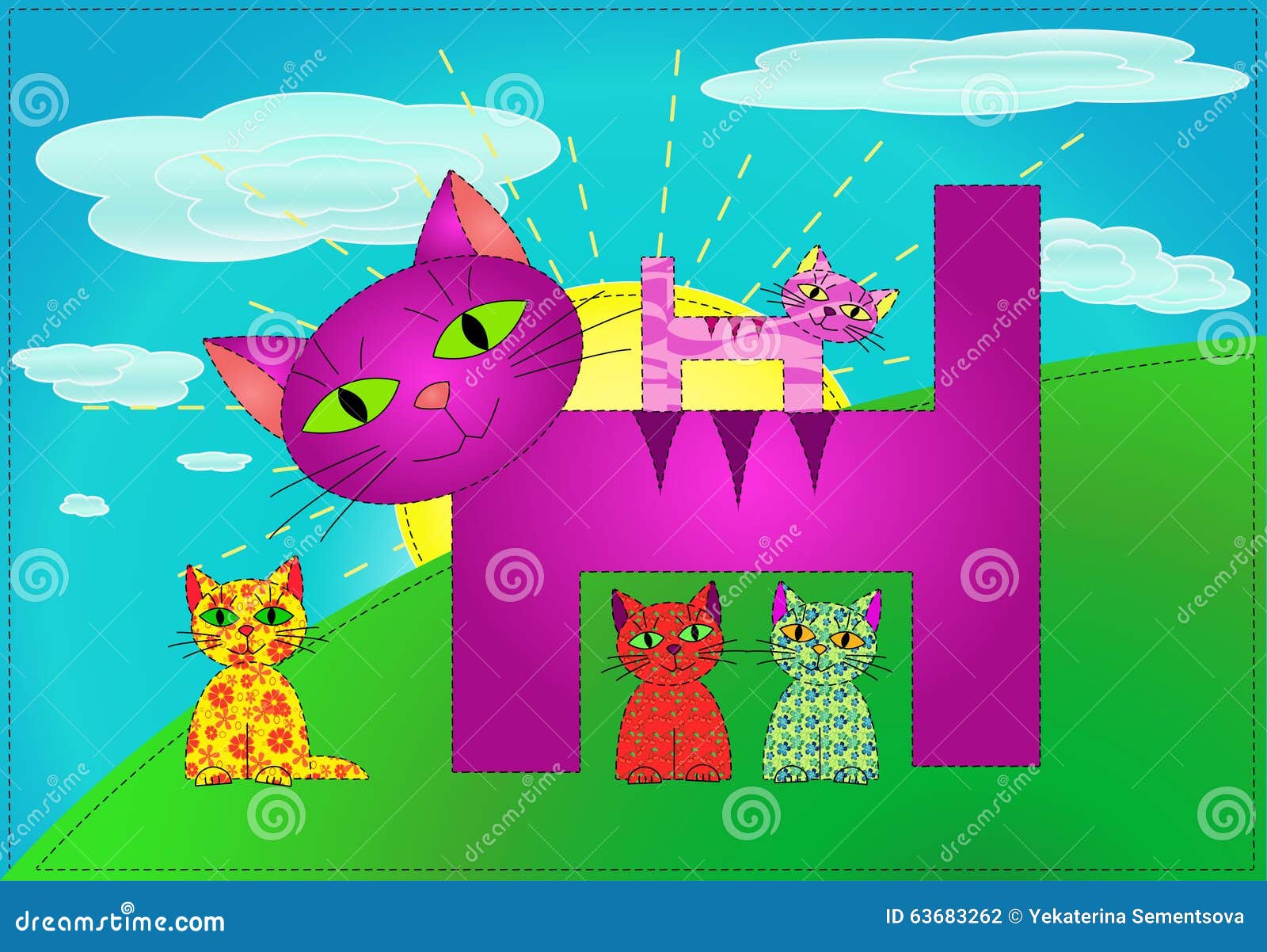 Patchwork Cats Family (vector) Stock Vector - Illustration of kitten ...
