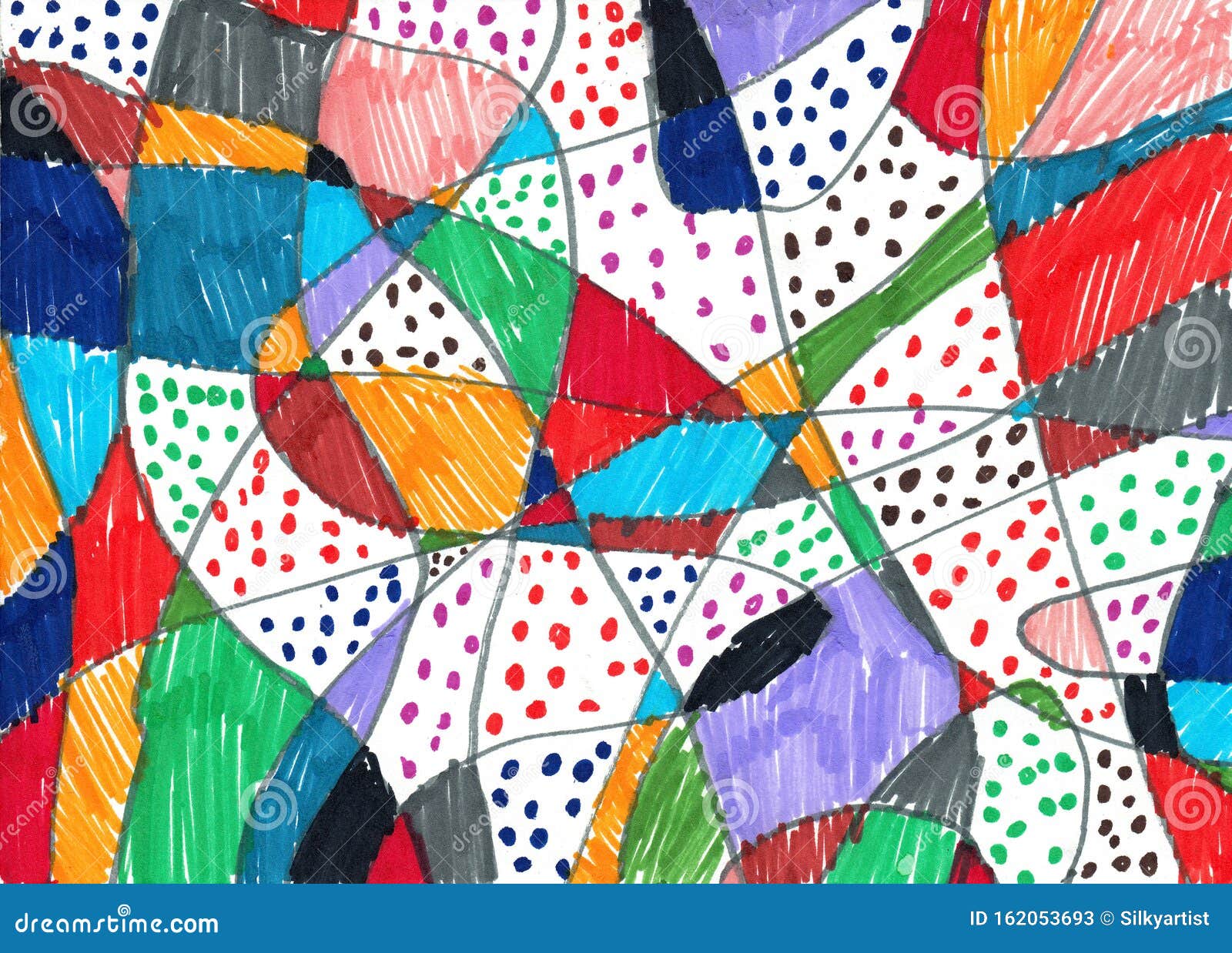 Patchwork Colorful Hand Drawn Pattern with Dots and Multiple Colors ...