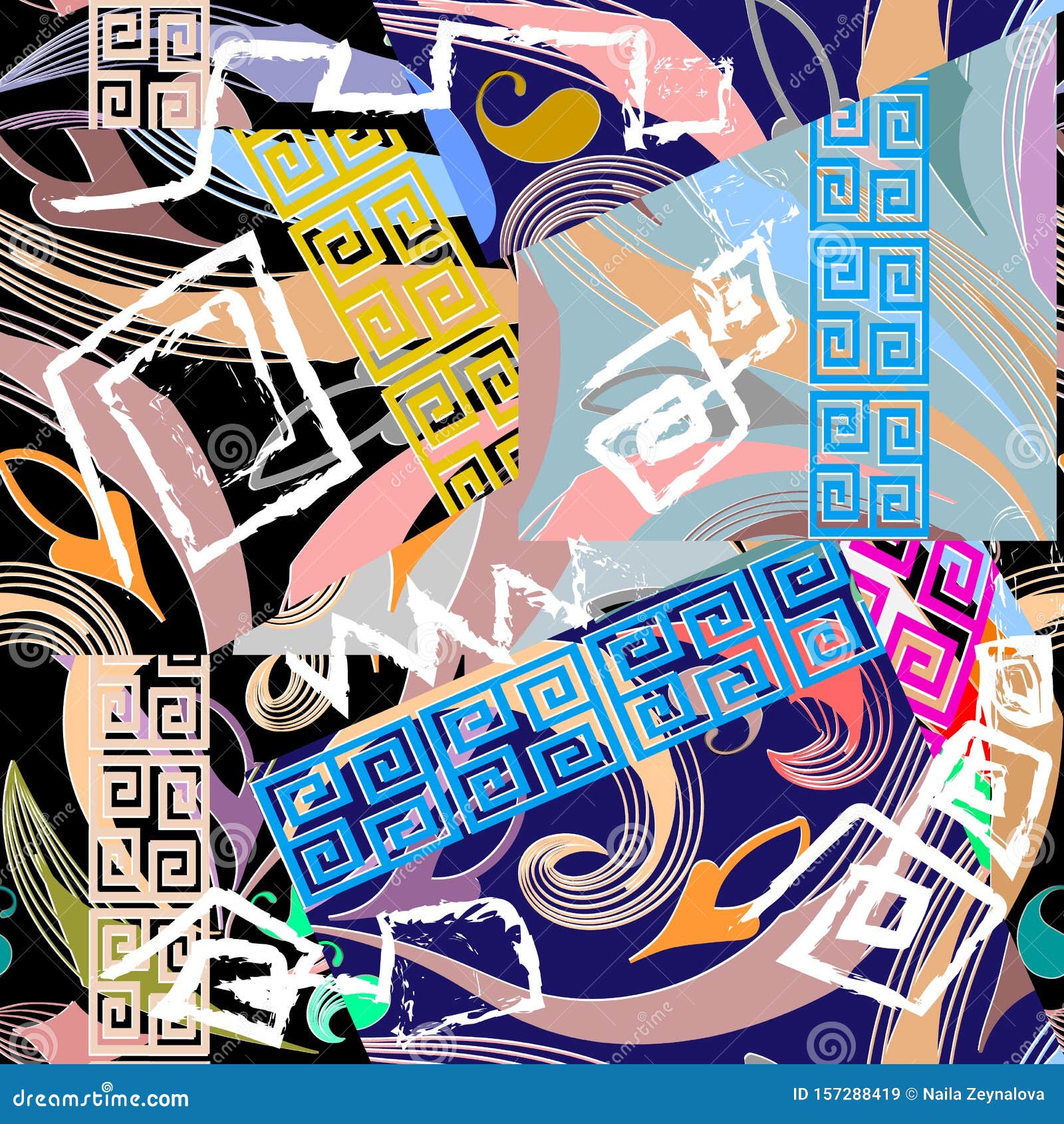 Patchwork Colorful Seamless Pattern. Geometric Greek Style Vector ...