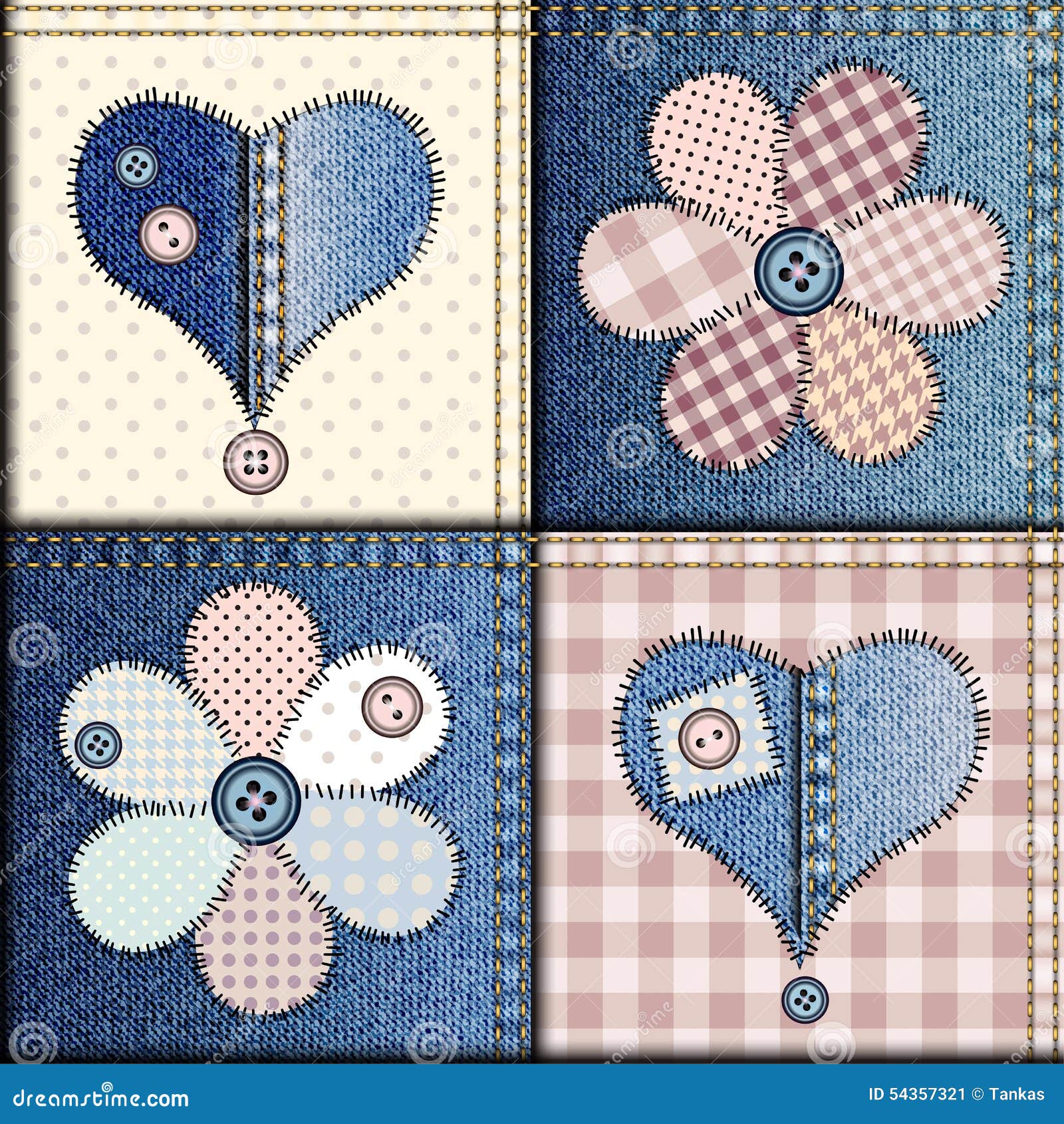 Patchwork De Jeans Avec L'applique Des Fleurs Et Illustration de ...