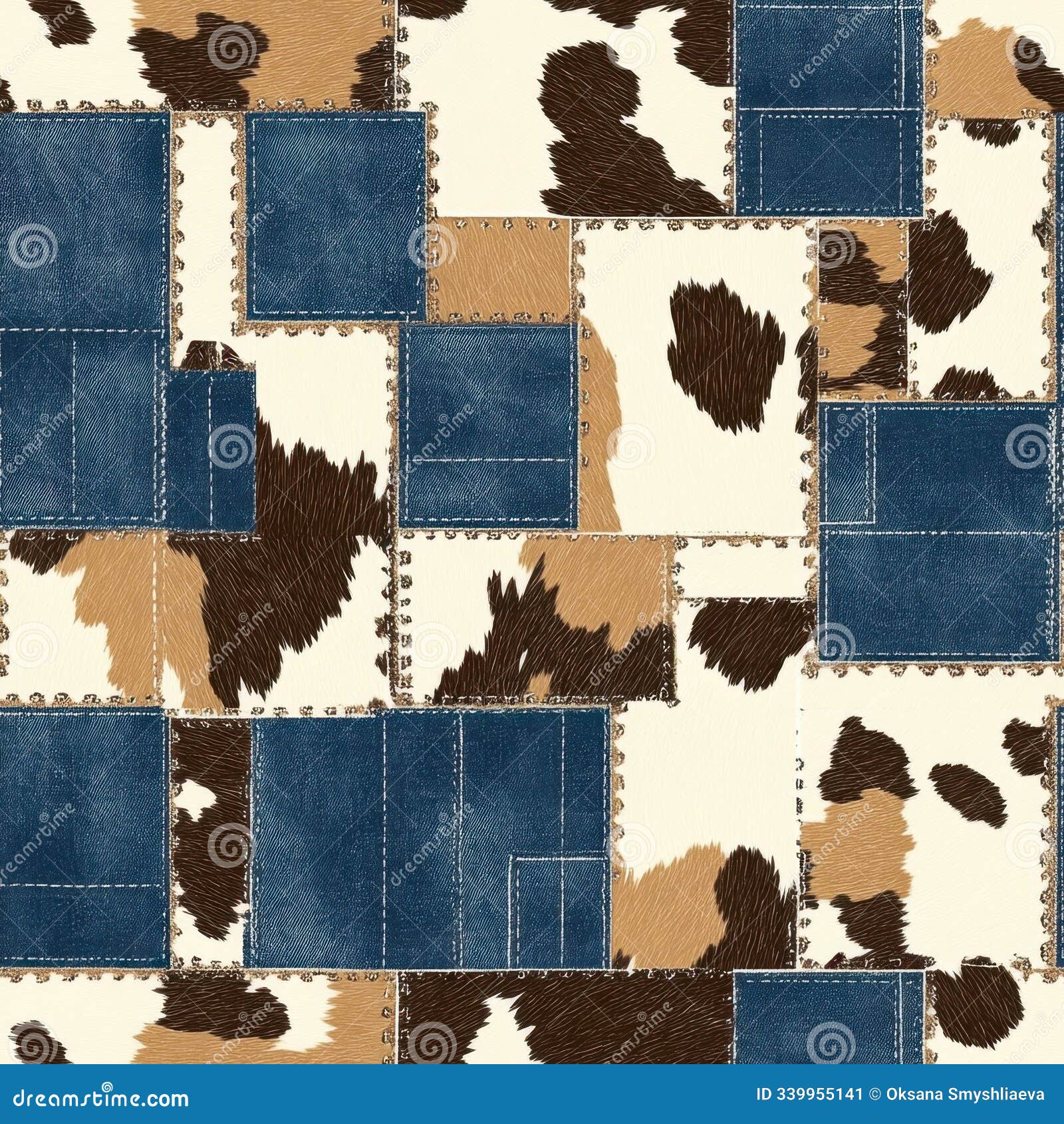 Patchwork Denim and Cowhide Texture Background for Rustic Fashion Stock ...