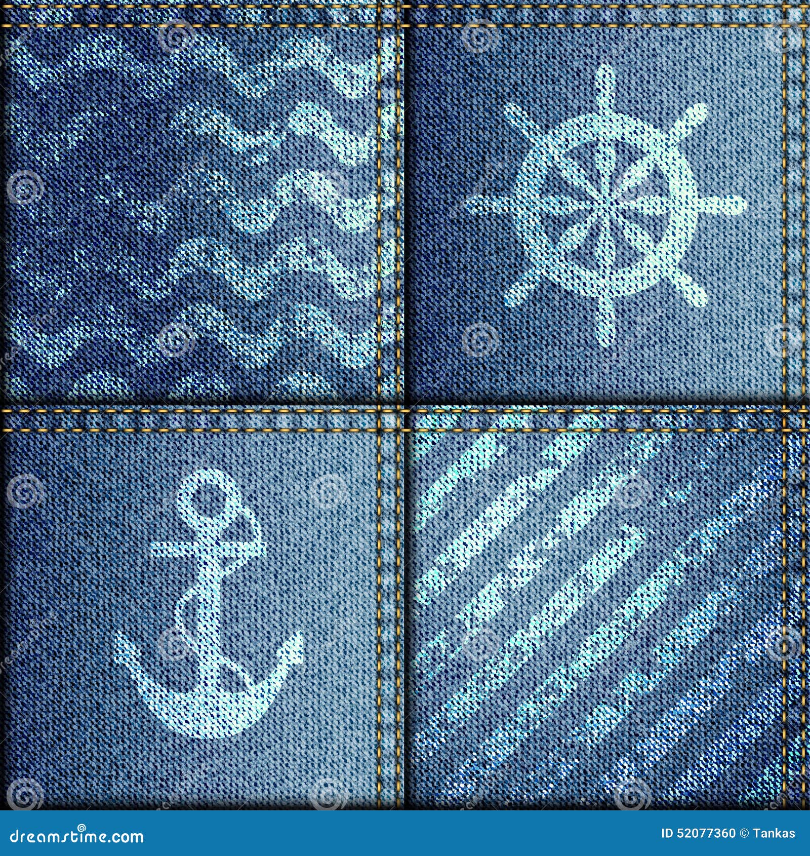 Patchwork of Denim Fabric in Marine Style Stock Vector - Illustration ...