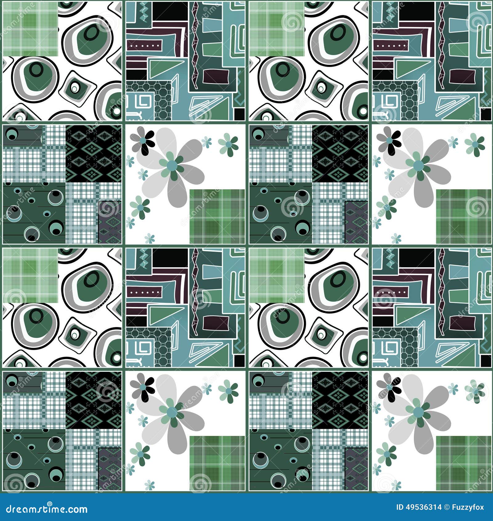 Patchwork Design Green Floral Pattern Background Stock Illustration ...