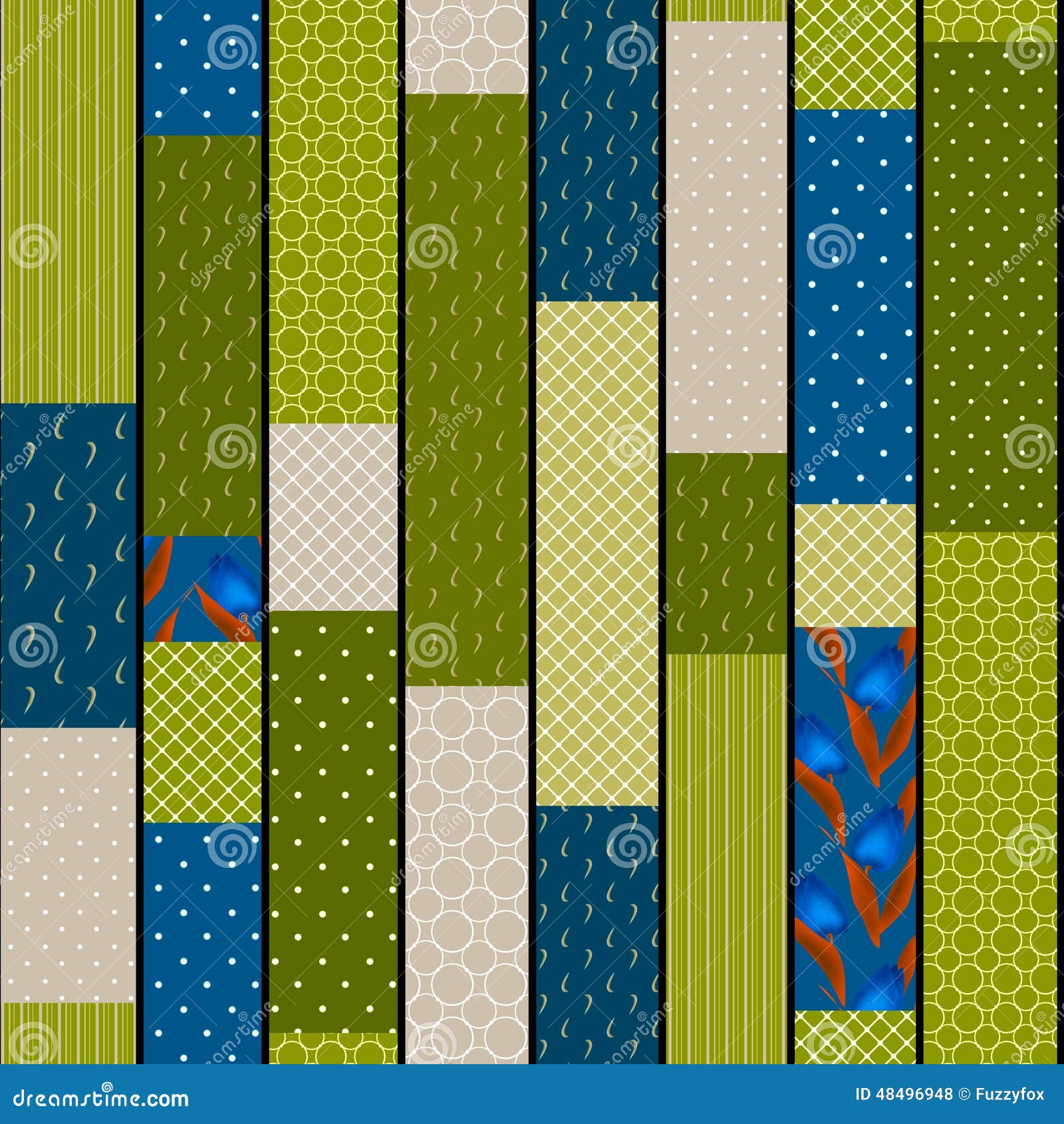 Patchwork Design Seamless Pattern Blue Green Ornament Background Stock ...