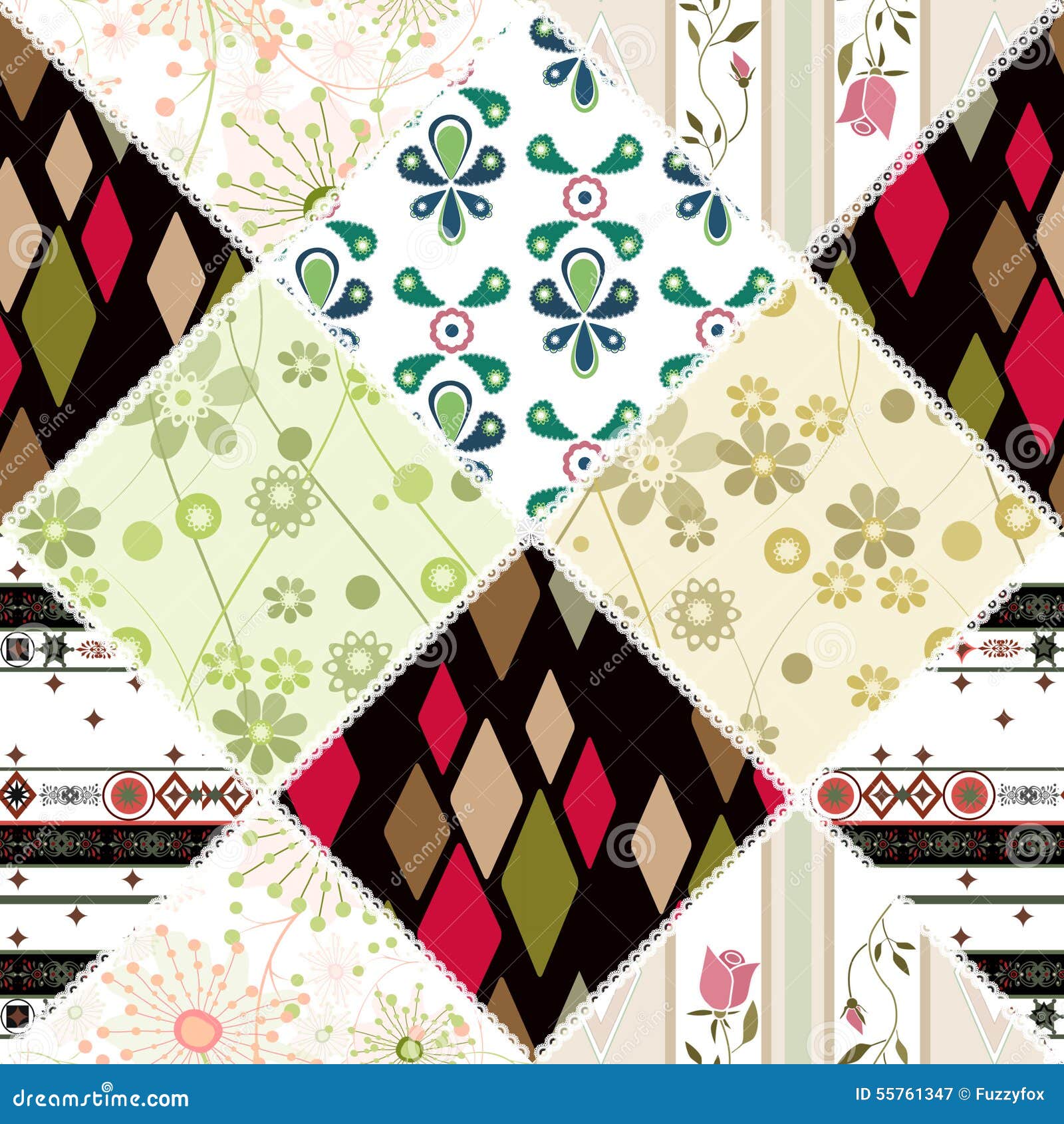 Patchwork Design Seamless Pattern Ornament Background Stock ...