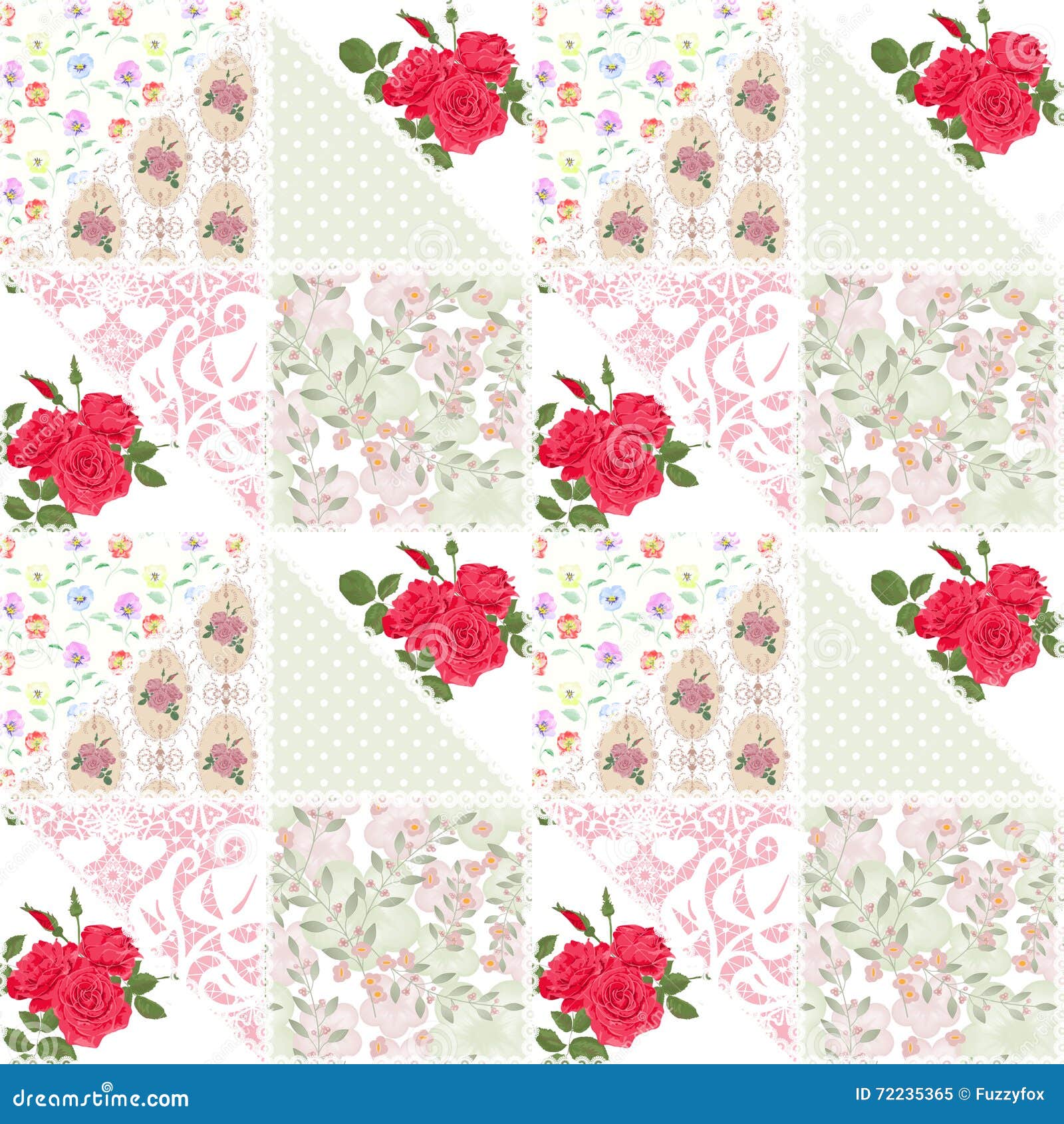 Patchwork Floral Roses Pattern Print with Lace Stock Illustration ...