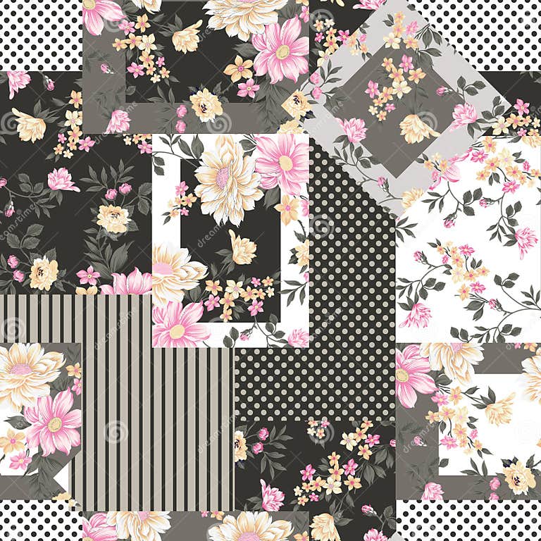 Patchwork Flower Pattern on Background Vector Formats Stock Vector ...