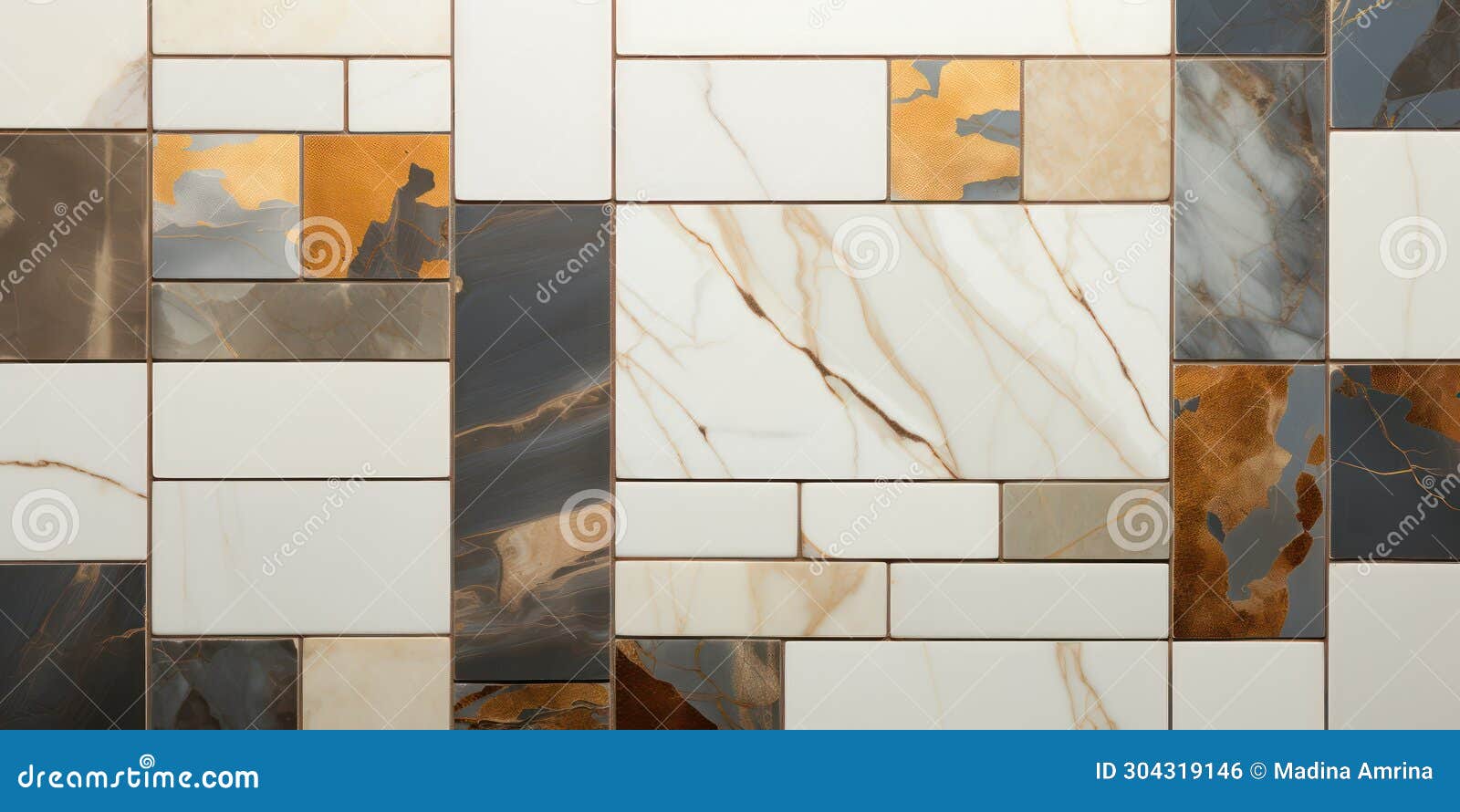 Patchwork Fusion of White Marble and Metallic Tiles Texture Background ...