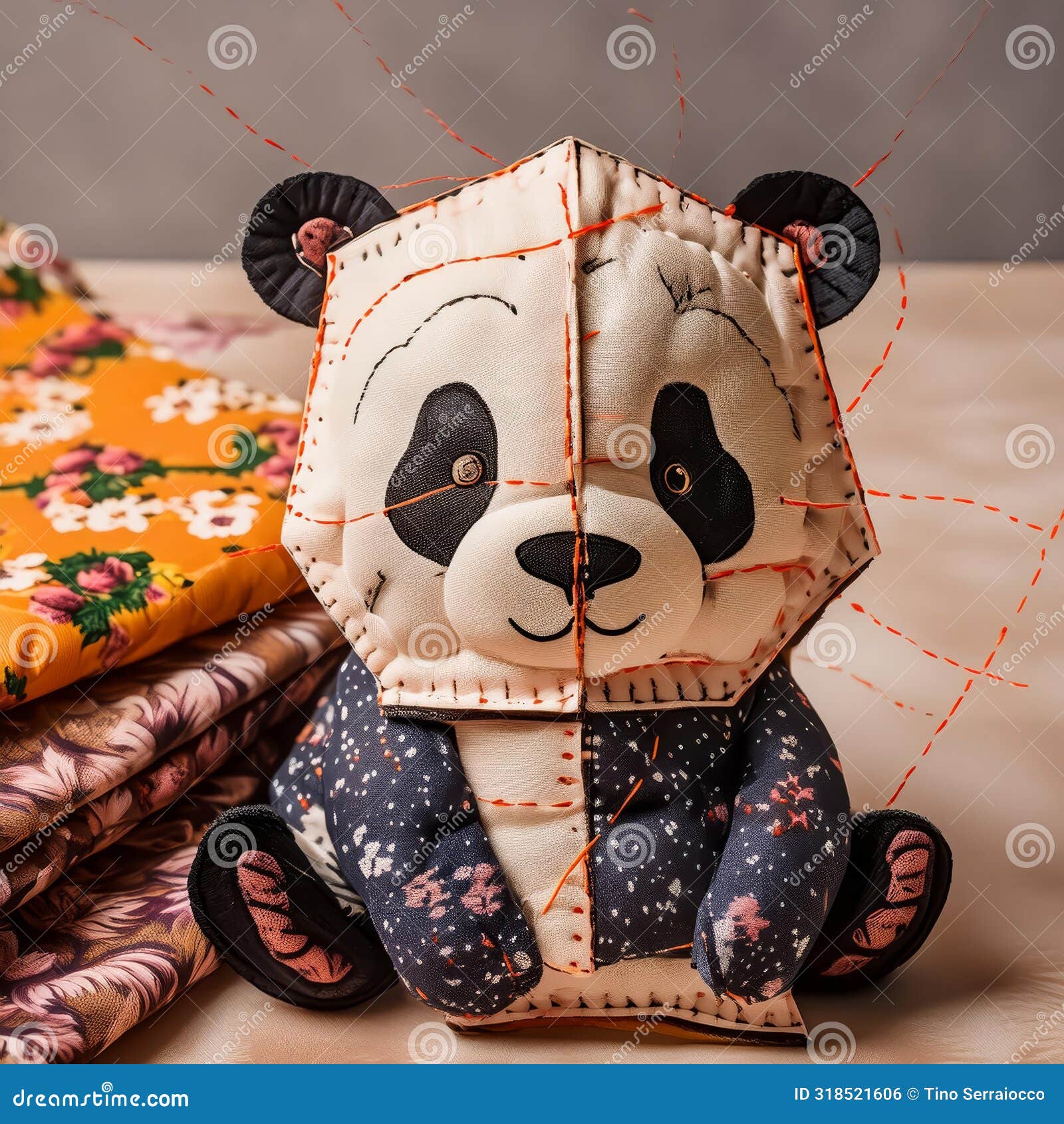 Patchwork Game in Fabric with Visible Stitching Panda Bear Cub, Cartoon ...