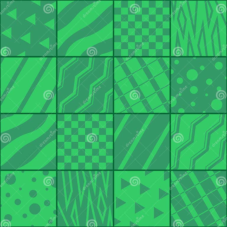 Patchwork in Green Colors with Abstract Patterns. Vector Design Stock ...