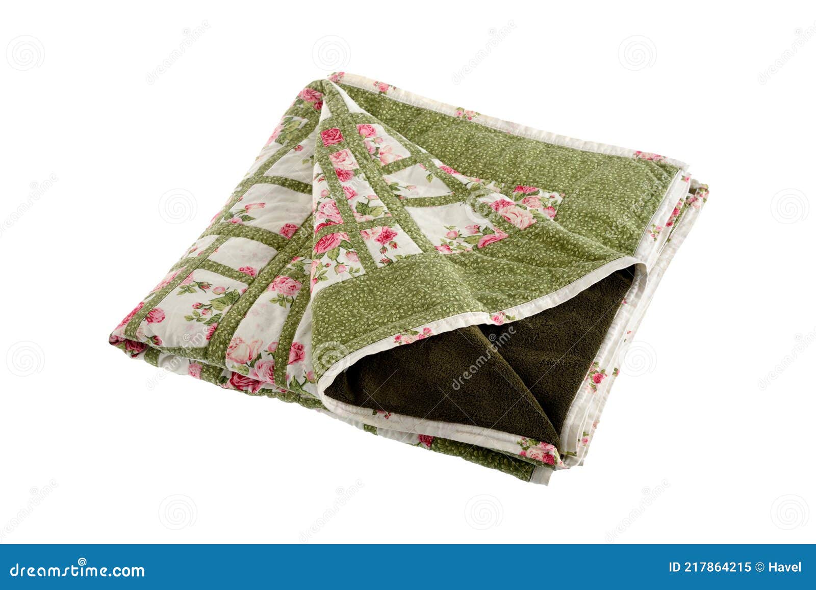 Patchwork Green-white Quilt on a White Background. Patchwork Blanket ...