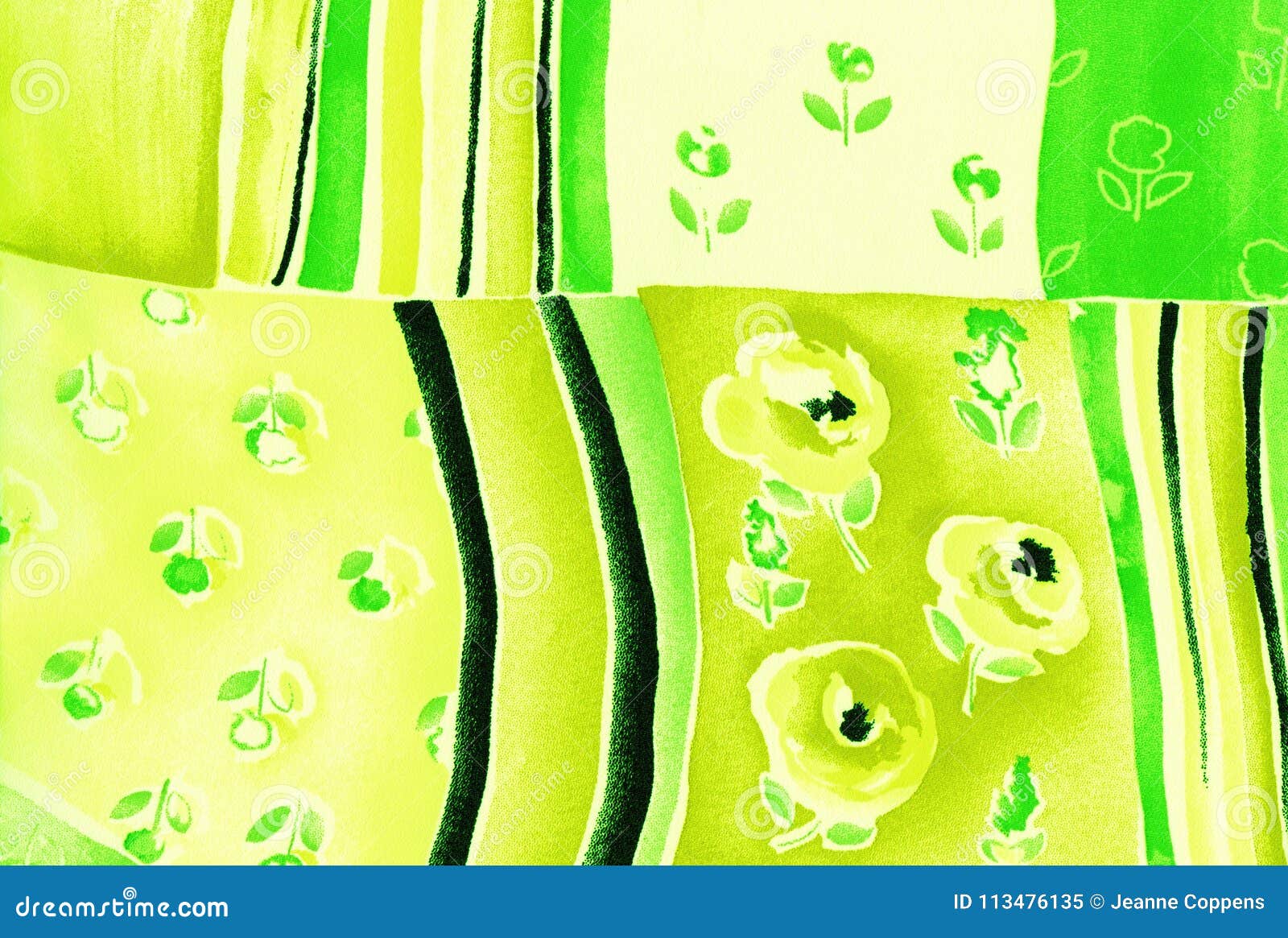Patchwork in Green and Yellow. Stock Illustration - Illustration of ...