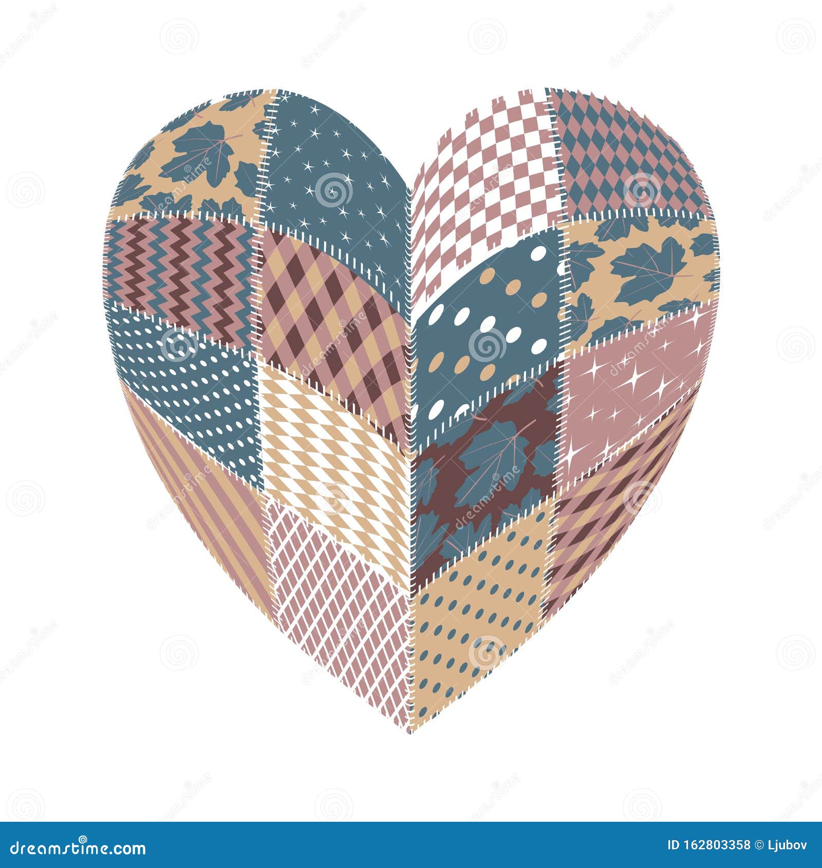 Patchwork Heart in Eco Style on White Background. Creative Vector ...