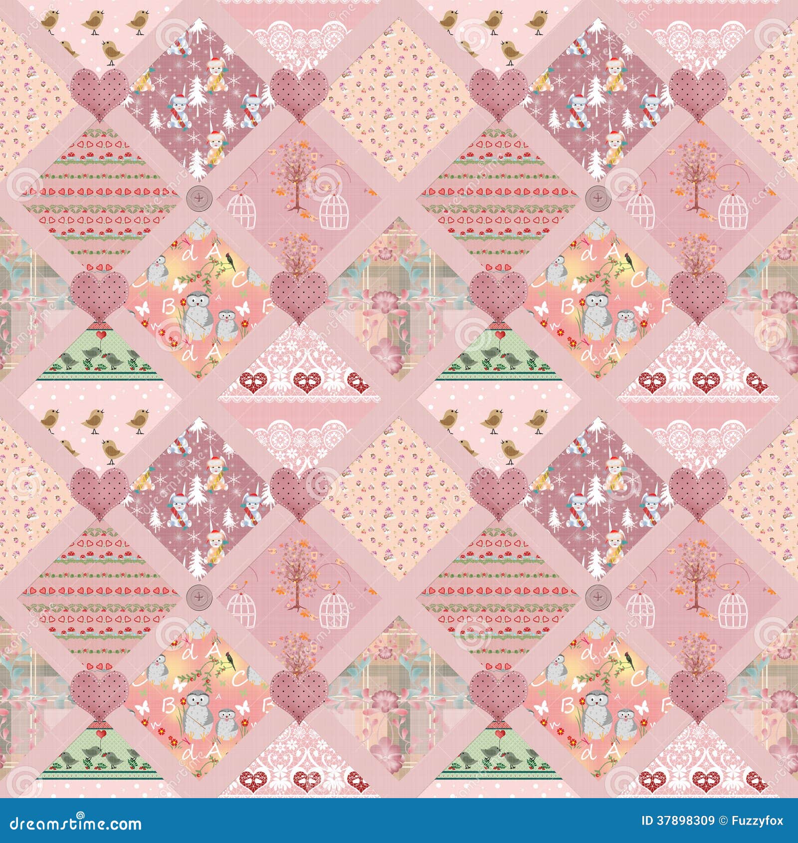 Patchwork Kids Pink Squares Seamless Pattern Texture Stock Illustration ...