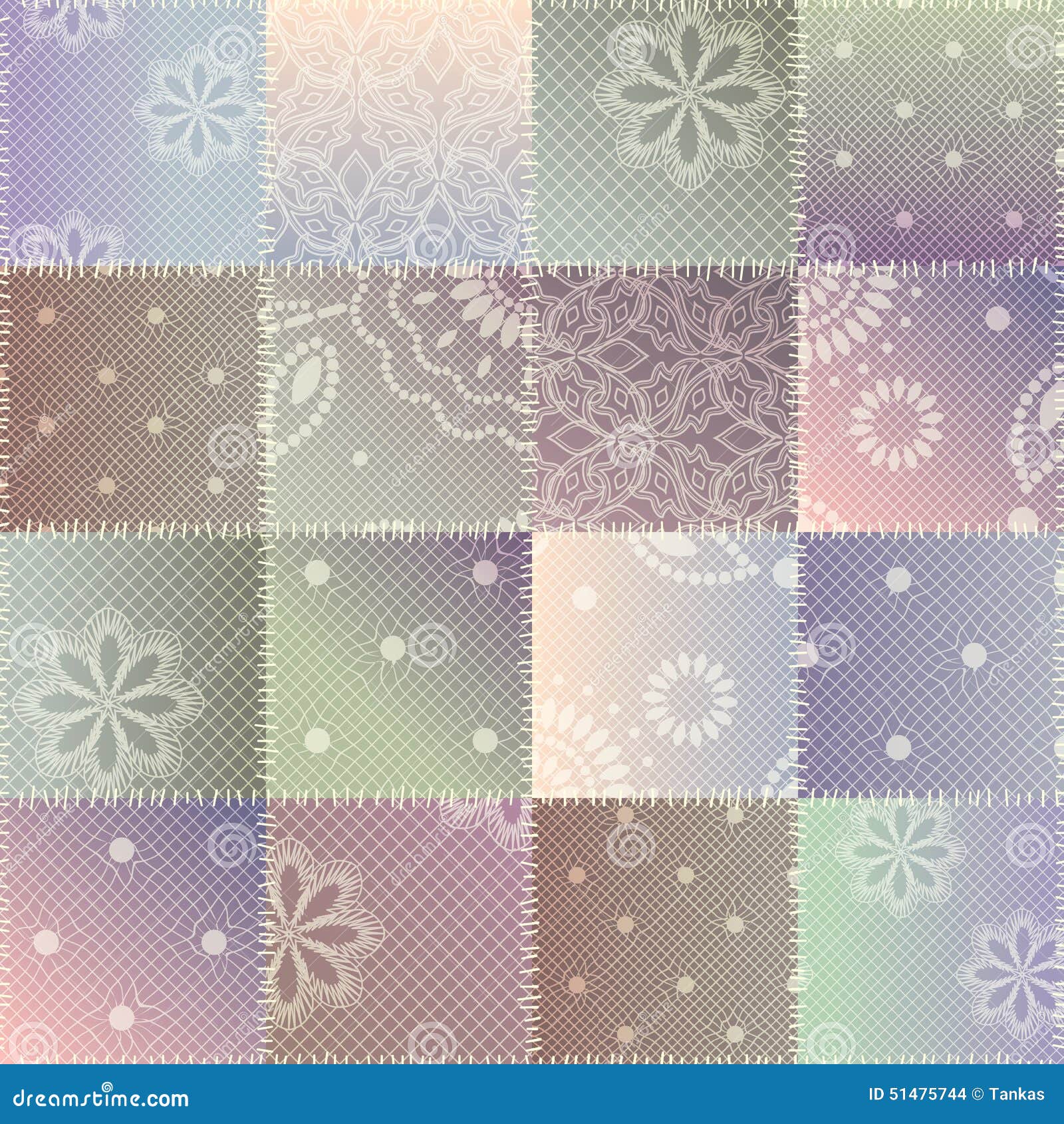 Patchwork of lace fabric stock vector. Illustration of curve - 51475744