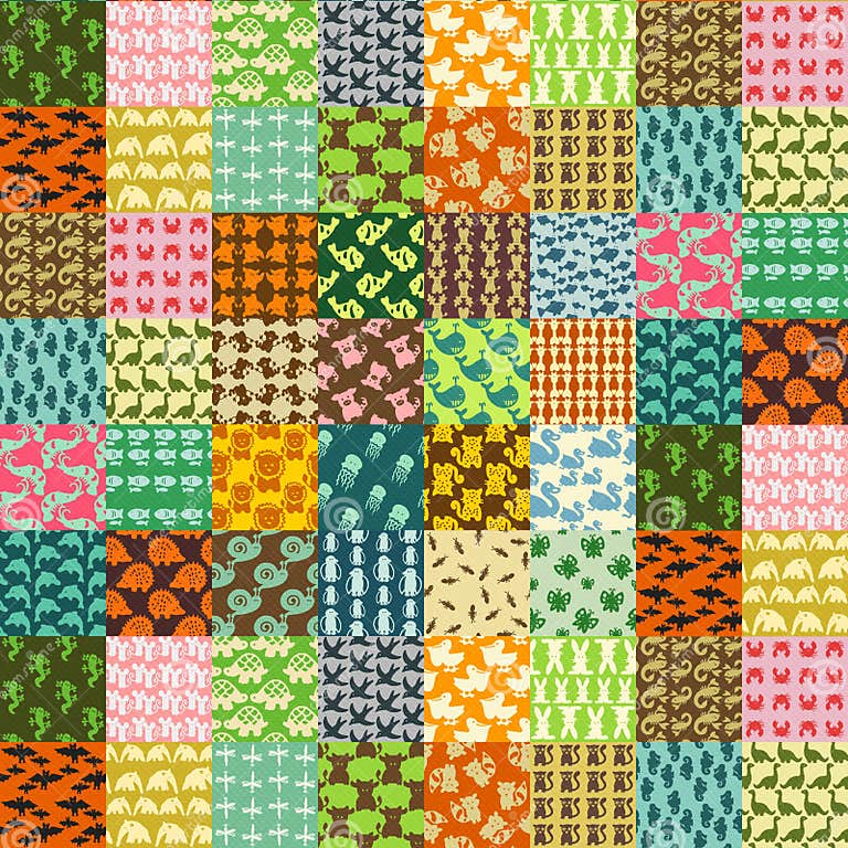 Patchwork Made of Animals Patterns Stock Illustration - Illustration of ...