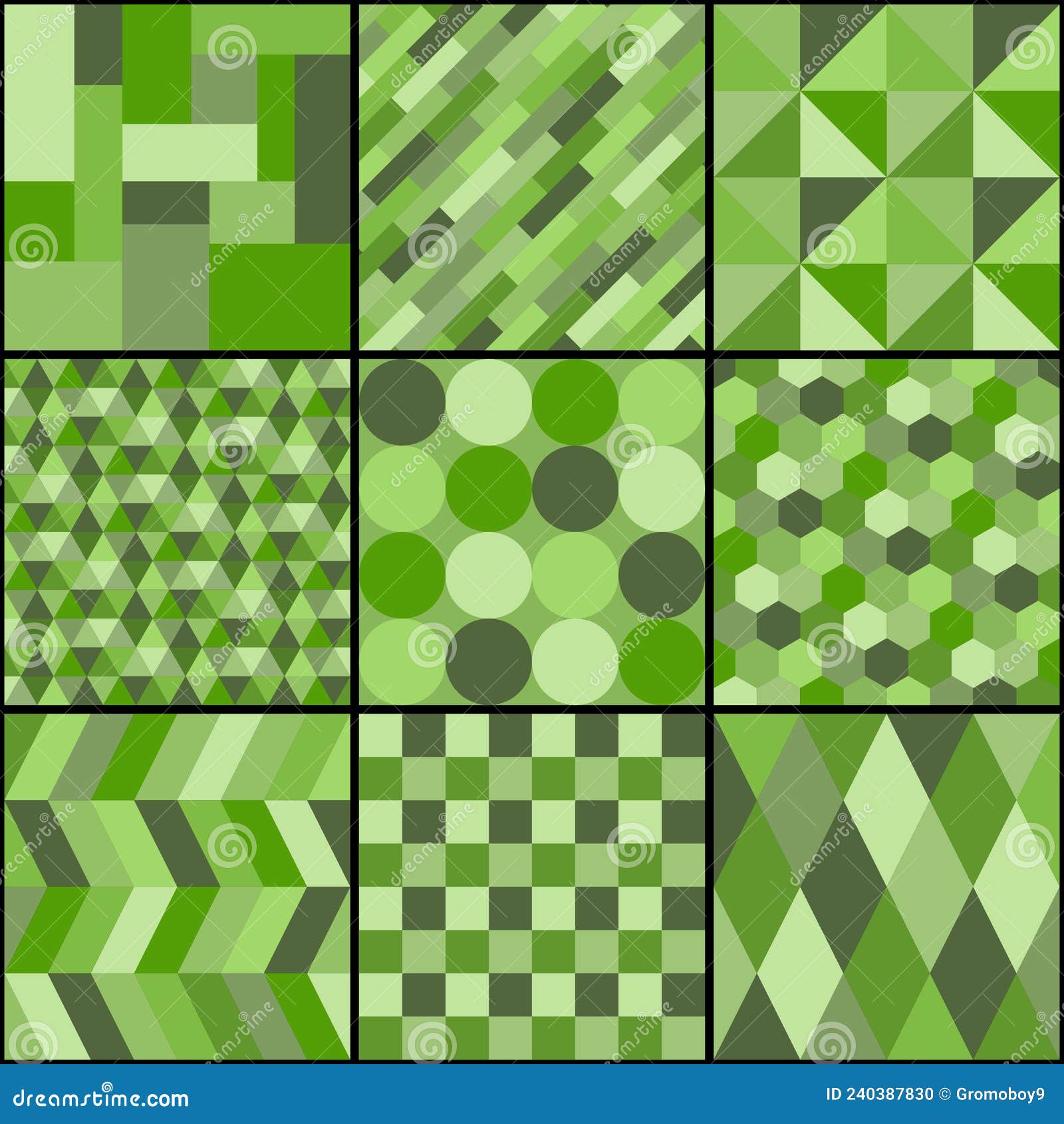 Patchwork from Nine Square Patterns in Green Colors. Vector Drawing ...