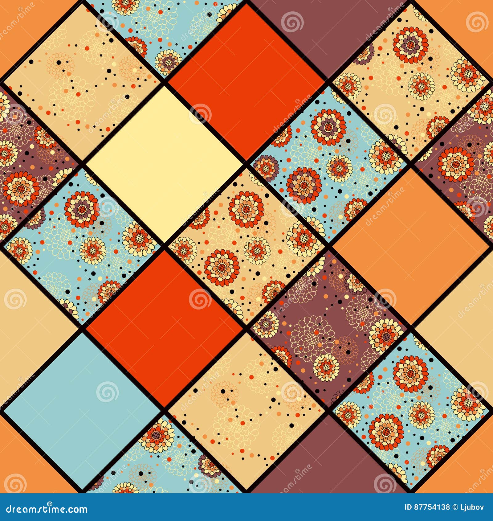 Patchwork from Patches with Doodle Flowers and Dots. Ethnic Boho ...