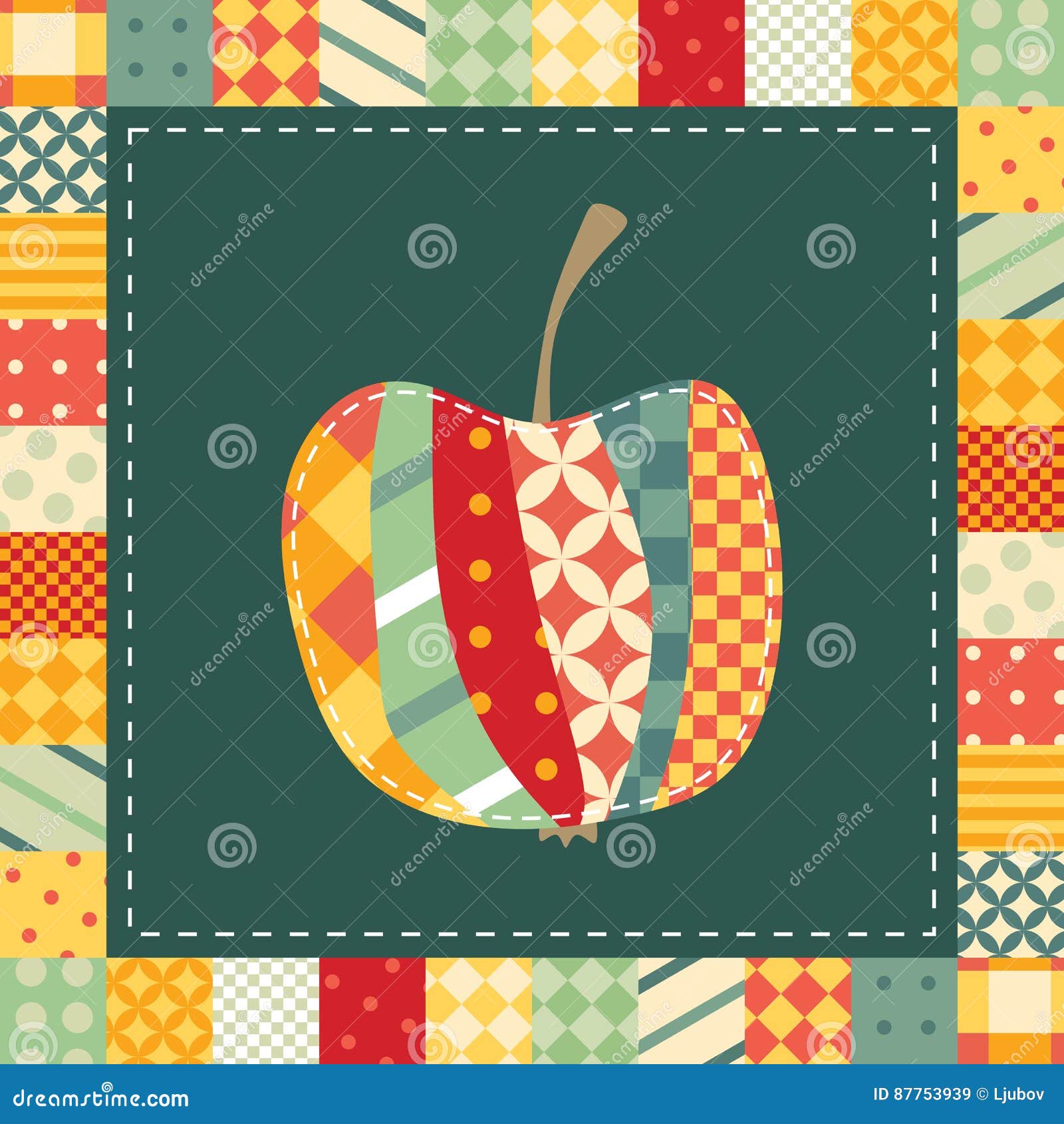 Patchwork Pattern. Applique of Cute Colorful Apple Stock Vector ...