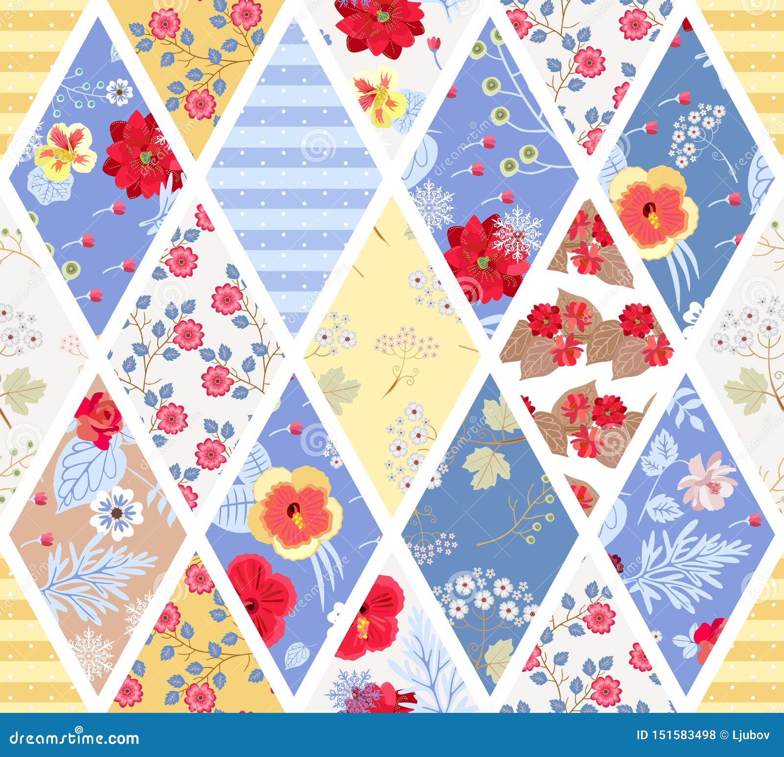 Patchwork Pattern with Beautiful Floral Ornament. Seamless Print for ...