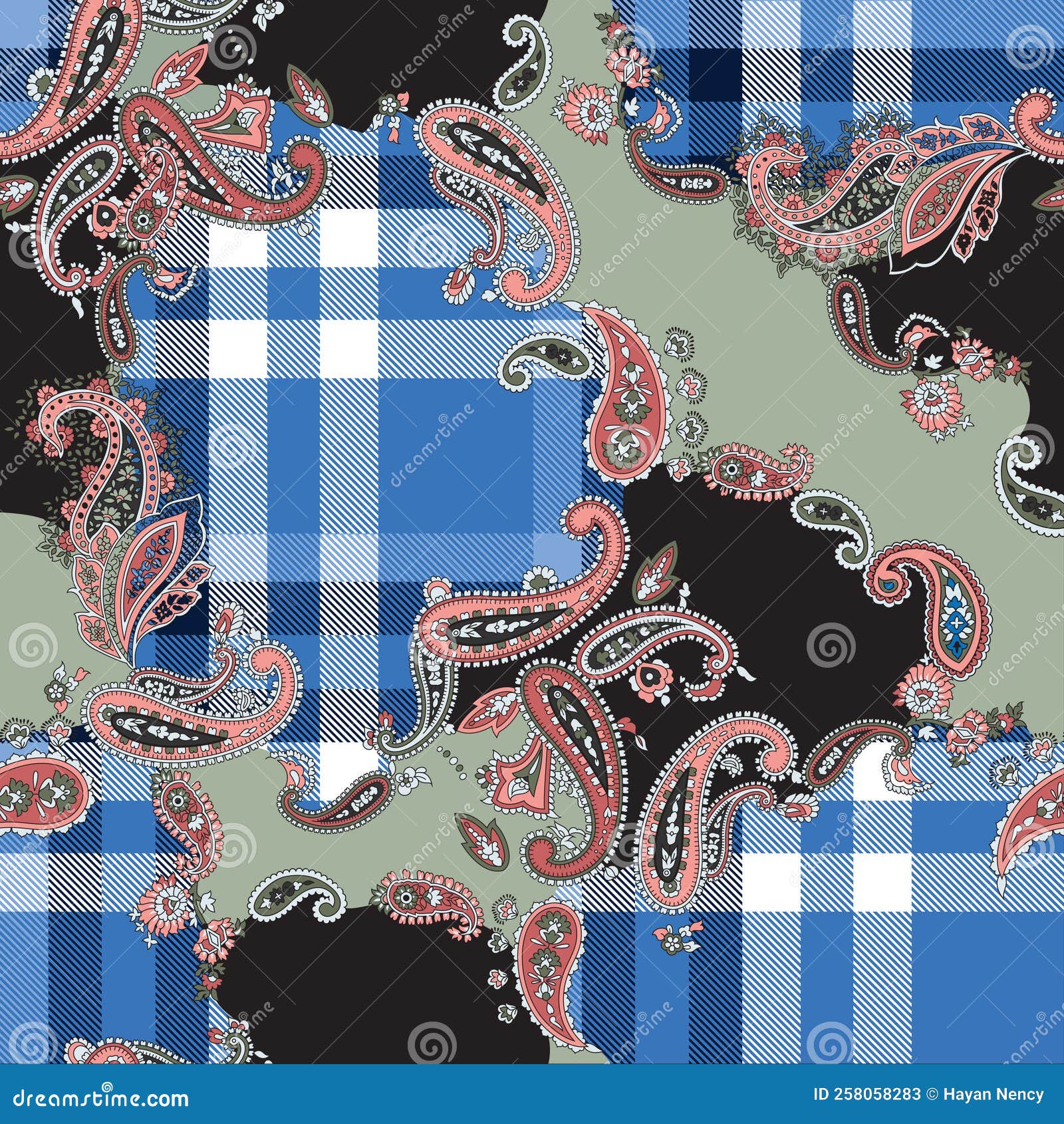 Paisley Patchwork Pattern on Checks Background Stock Vector ...