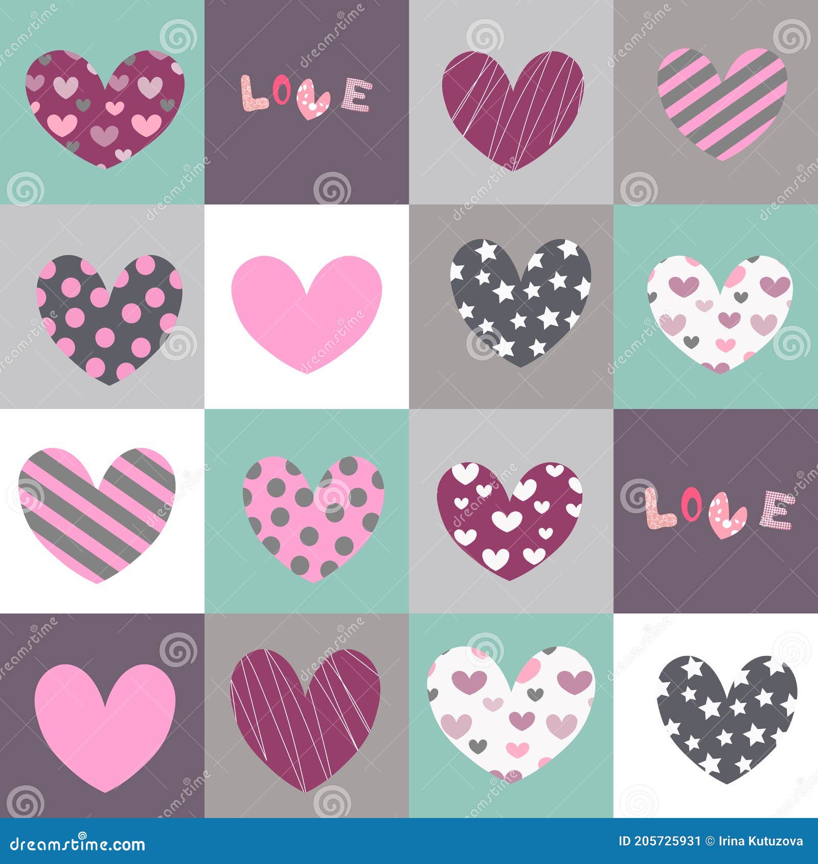 Patchwork Pattern with Multi-colored Hearts. Stock Vector ...