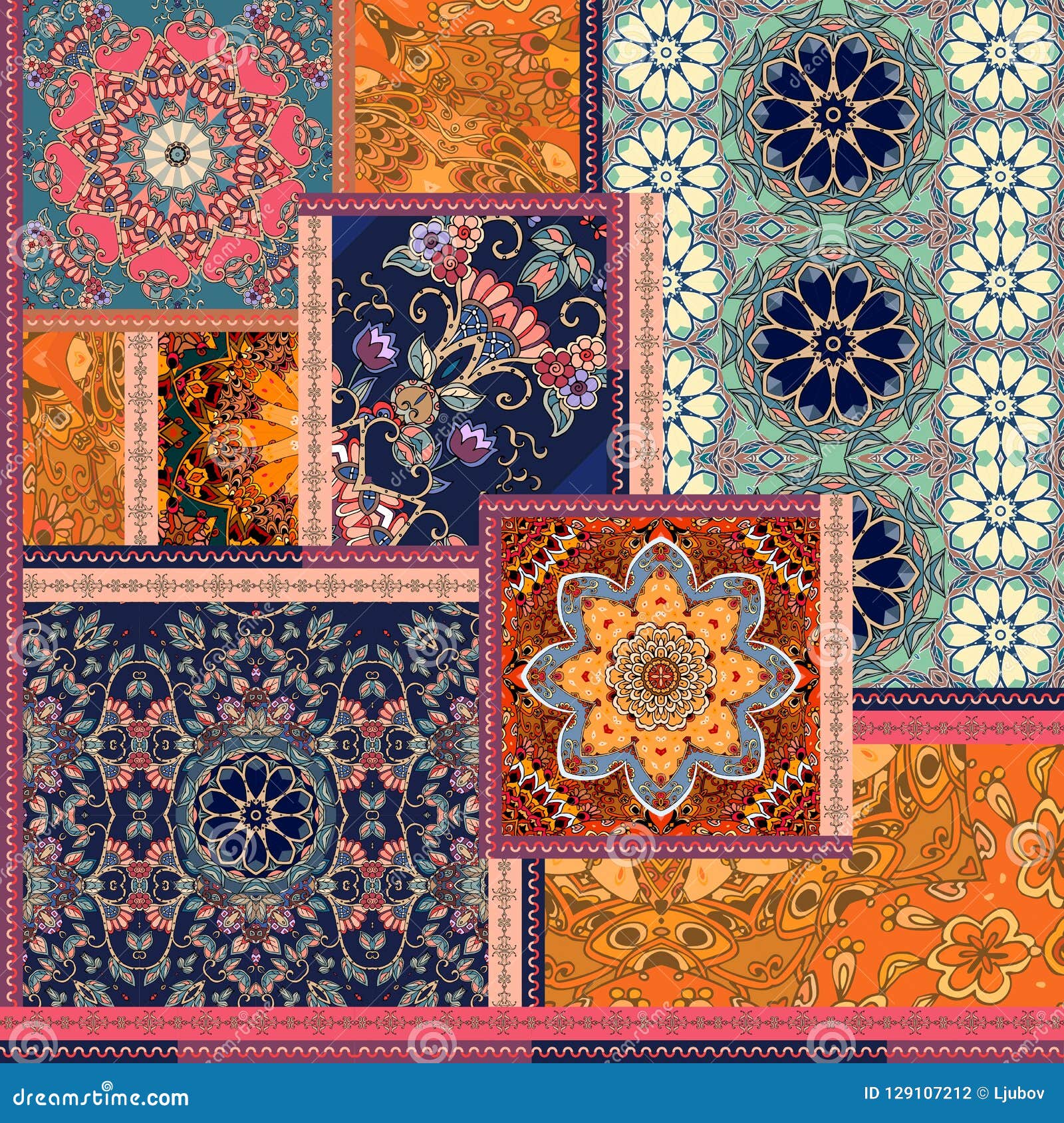 Patchwork Pattern. Stylized Flowers. Indian, Arabic, Moroccan Motives ...