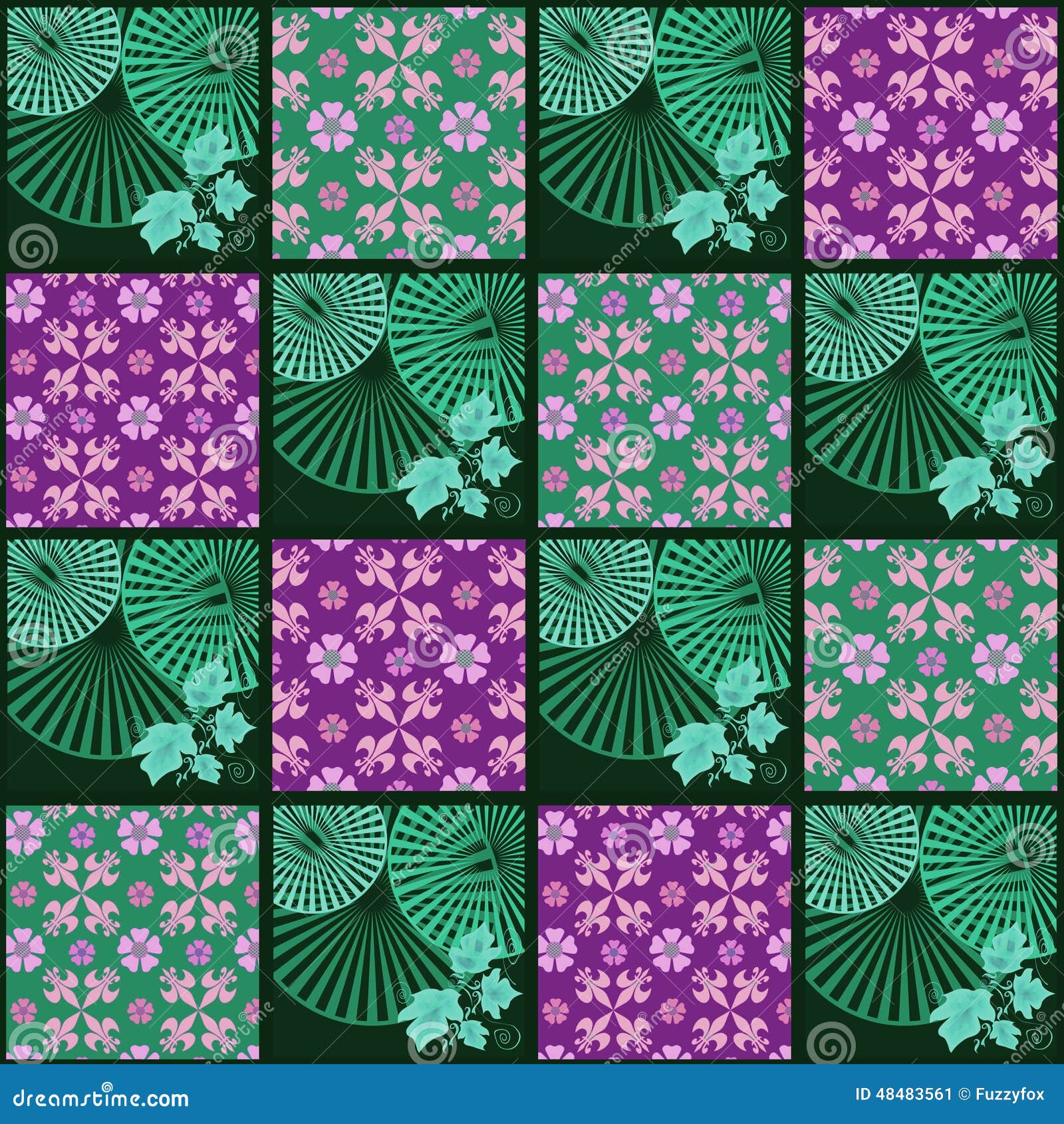 Patchwork Retro Checkered Floral Texture Pattern Background Stock ...