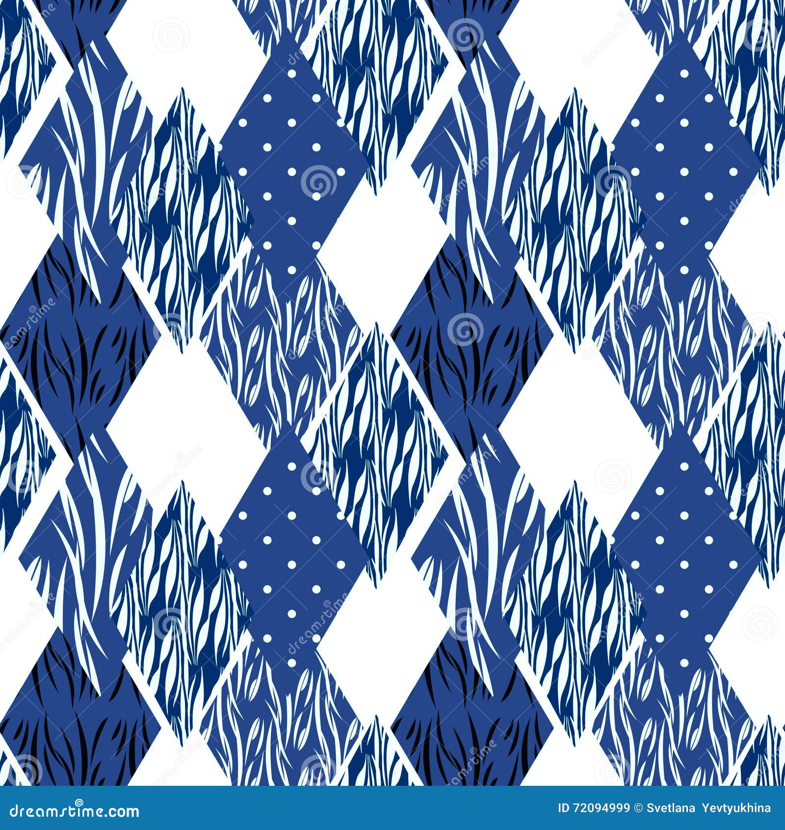 Patchwork Seamless Blue Pattern White Background. Stock Illustration ...