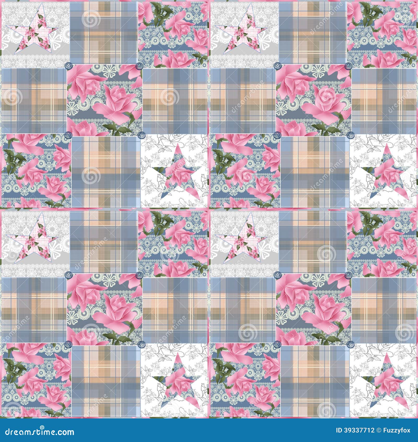 Patchwork Seamless Floral Checkered Pattern Background Stock ...