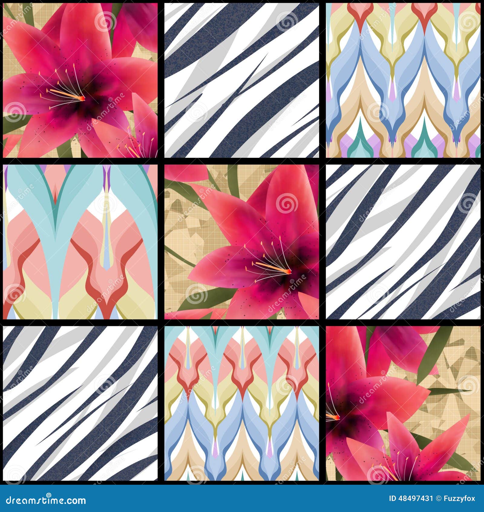 Patchwork Seamless Floral Lilly Pattern Texture Background Stock ...