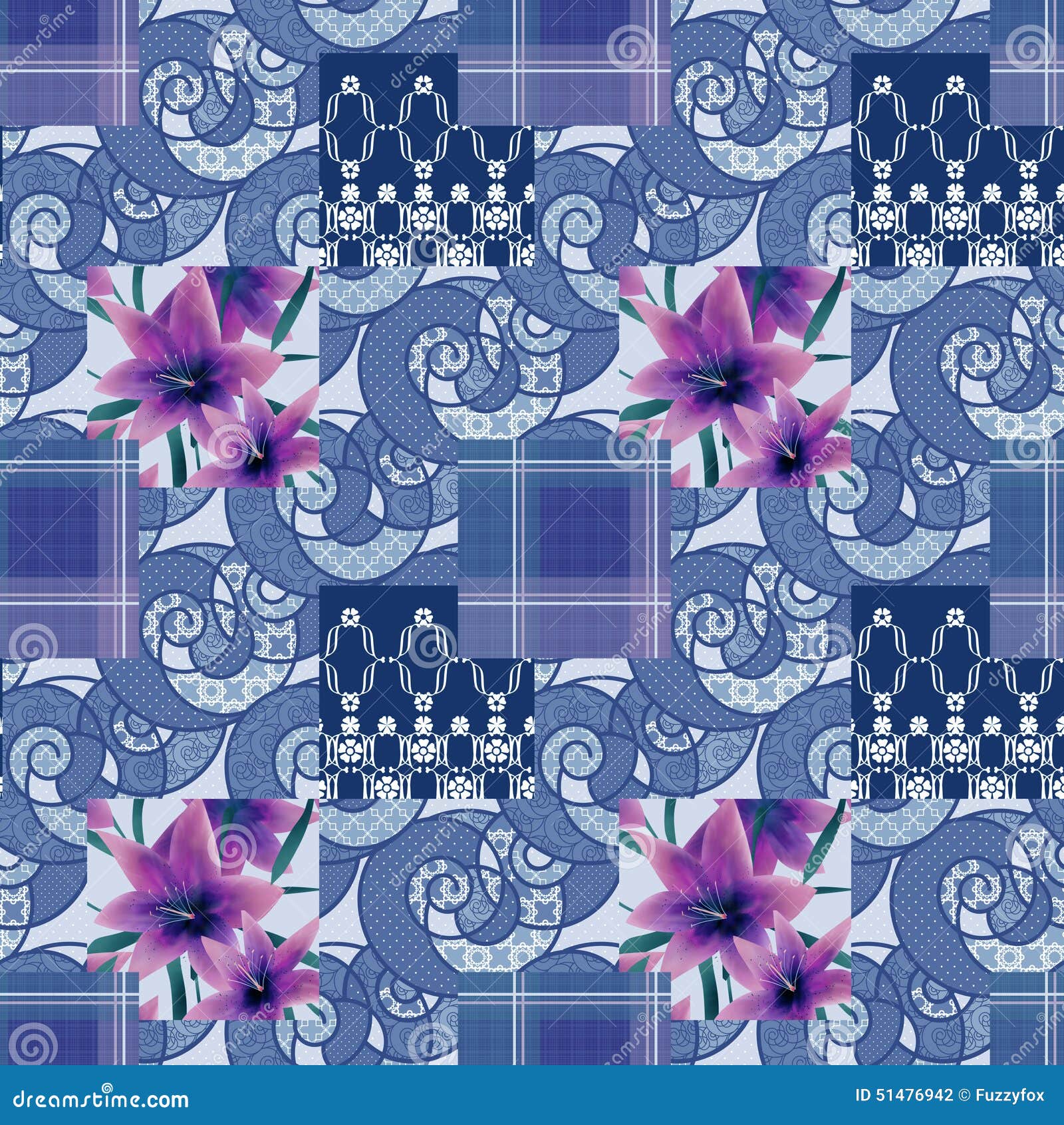 Patchwork Seamless Floral Lilly Pattern Texture Background with Stock ...
