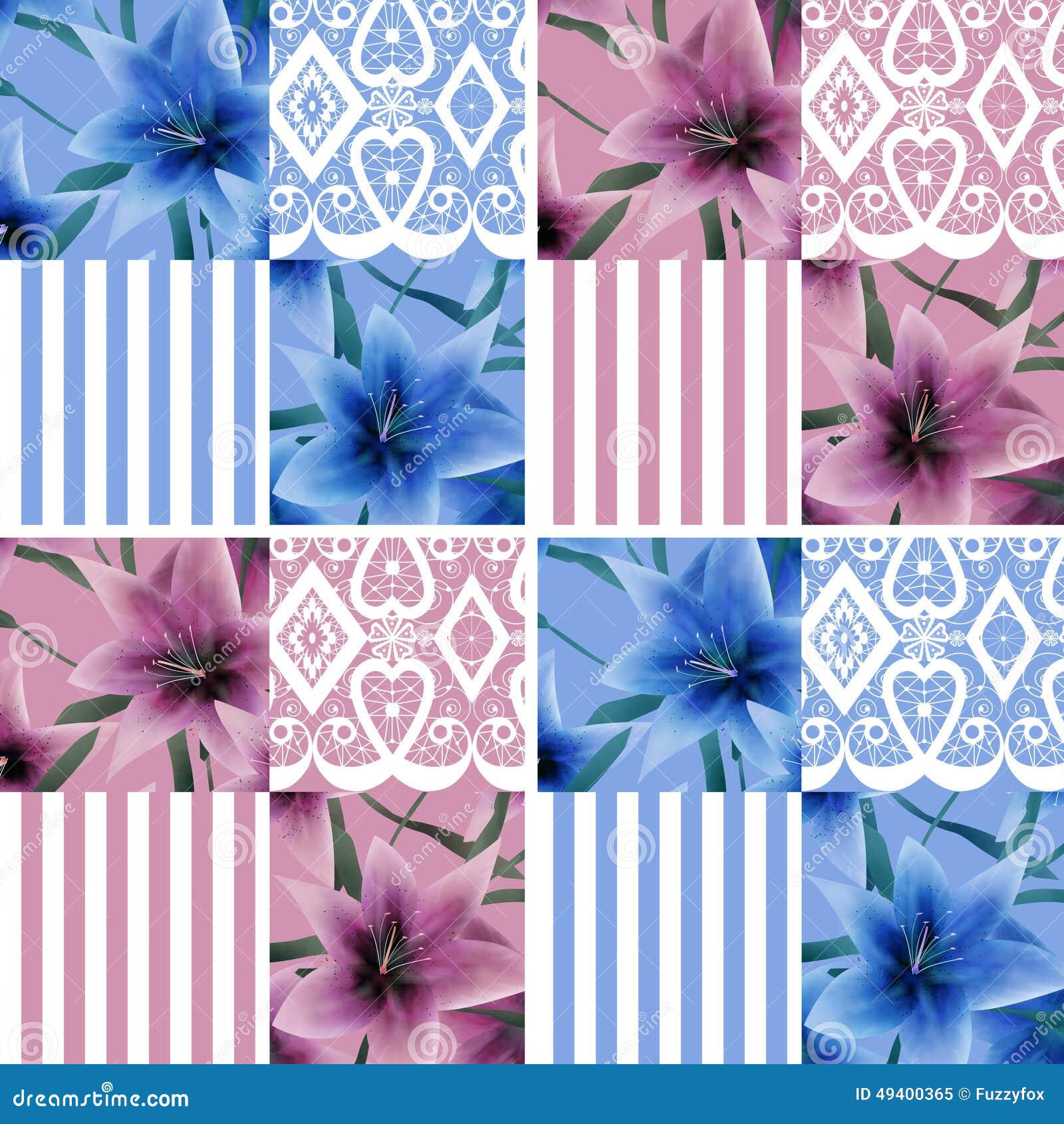 Patchwork Seamless Floral Lilly Pattern Texture Background Strip Stock ...