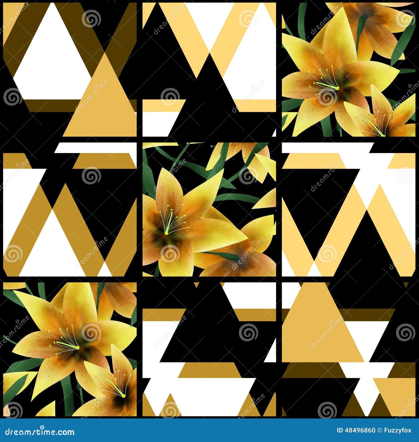 Patchwork Seamless Floral Lilly Pattern Texture Background with Stock ...