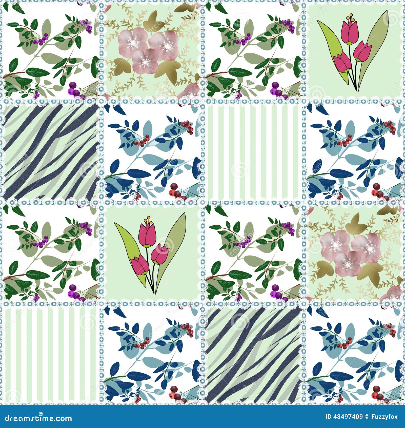 Patchwork Seamless Floral Pattern Background Stock Illustration ...