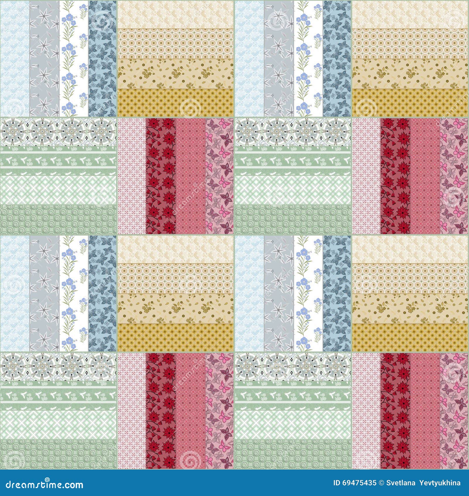 Patchwork Seamless Floral Pattern Texture Background Stock Illustration