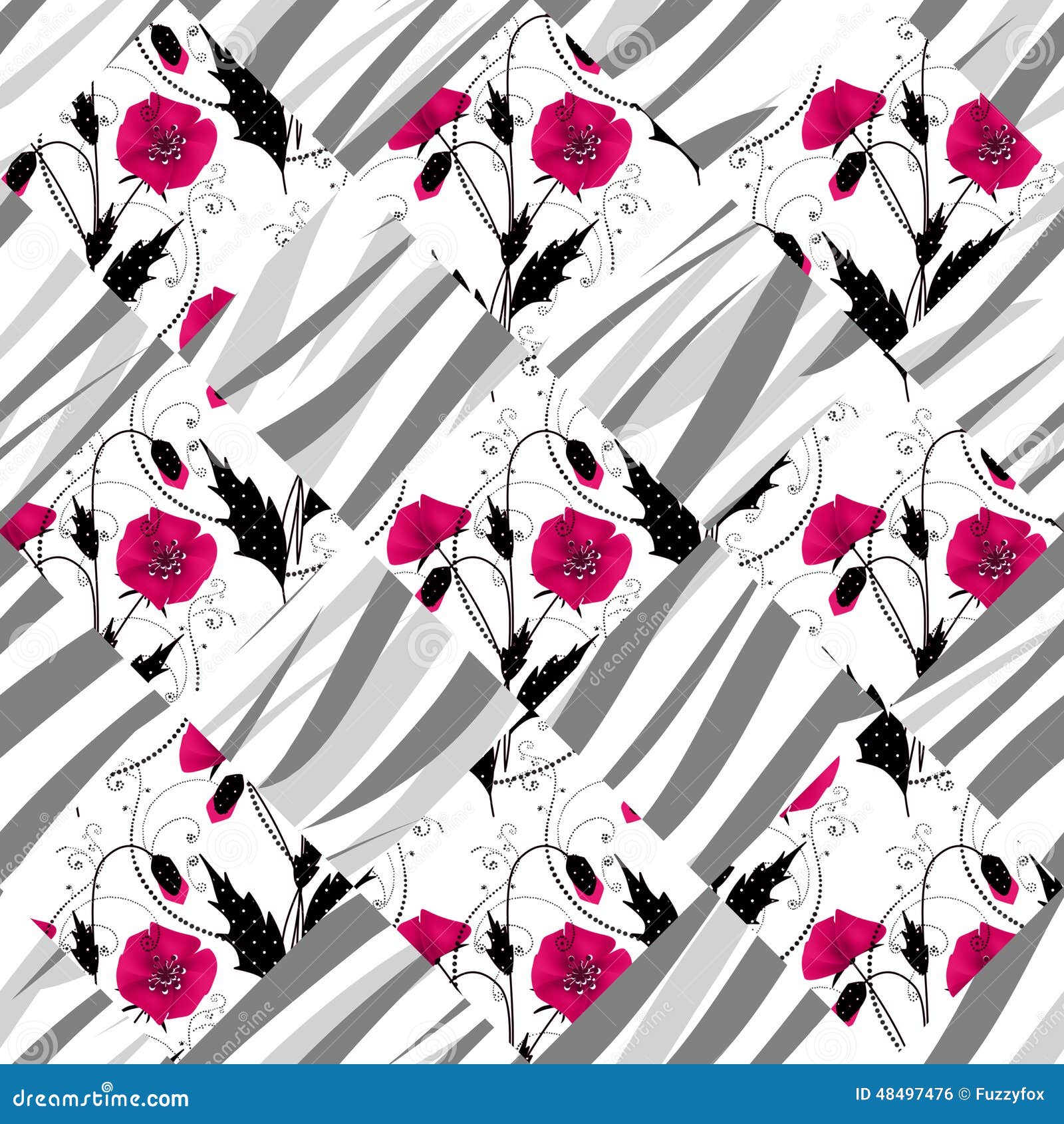 Patchwork Seamless Floral Poppy Pattern Ornament Background Stock ...