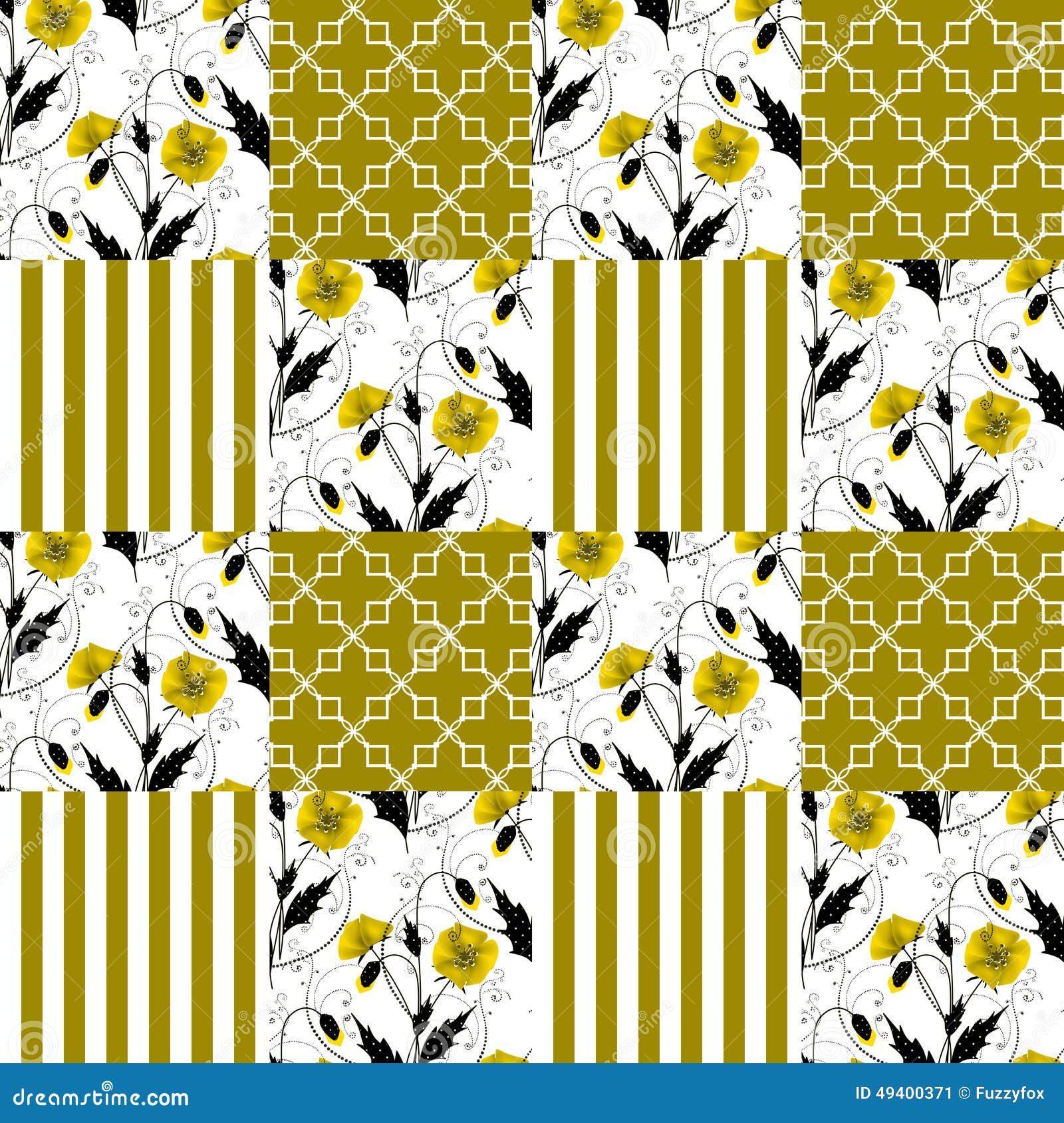 Patchwork Seamless Floral Poppy Pattern Striped Background Stock ...