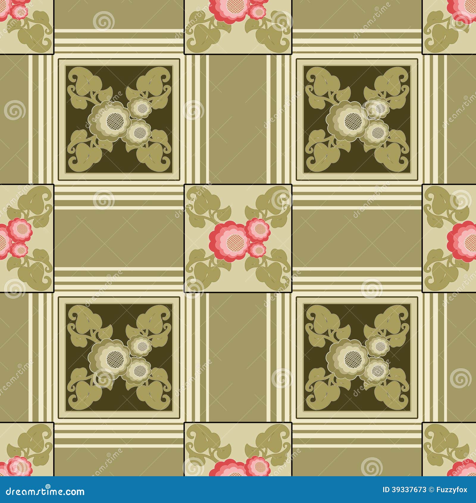 Patchwork Seamless Green Floral Pattern Background Stock Illustration ...