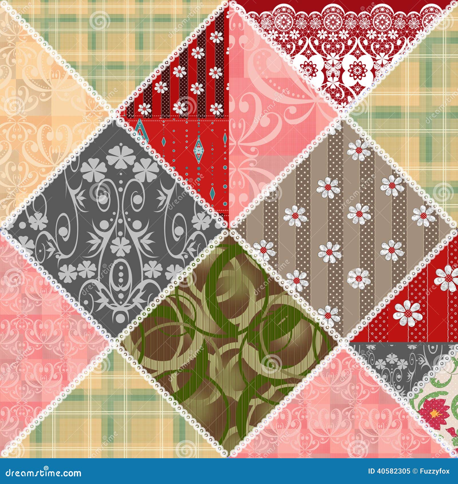 Patchwork Seamless Lace Retro Floral Pattern Stock Illustration ...