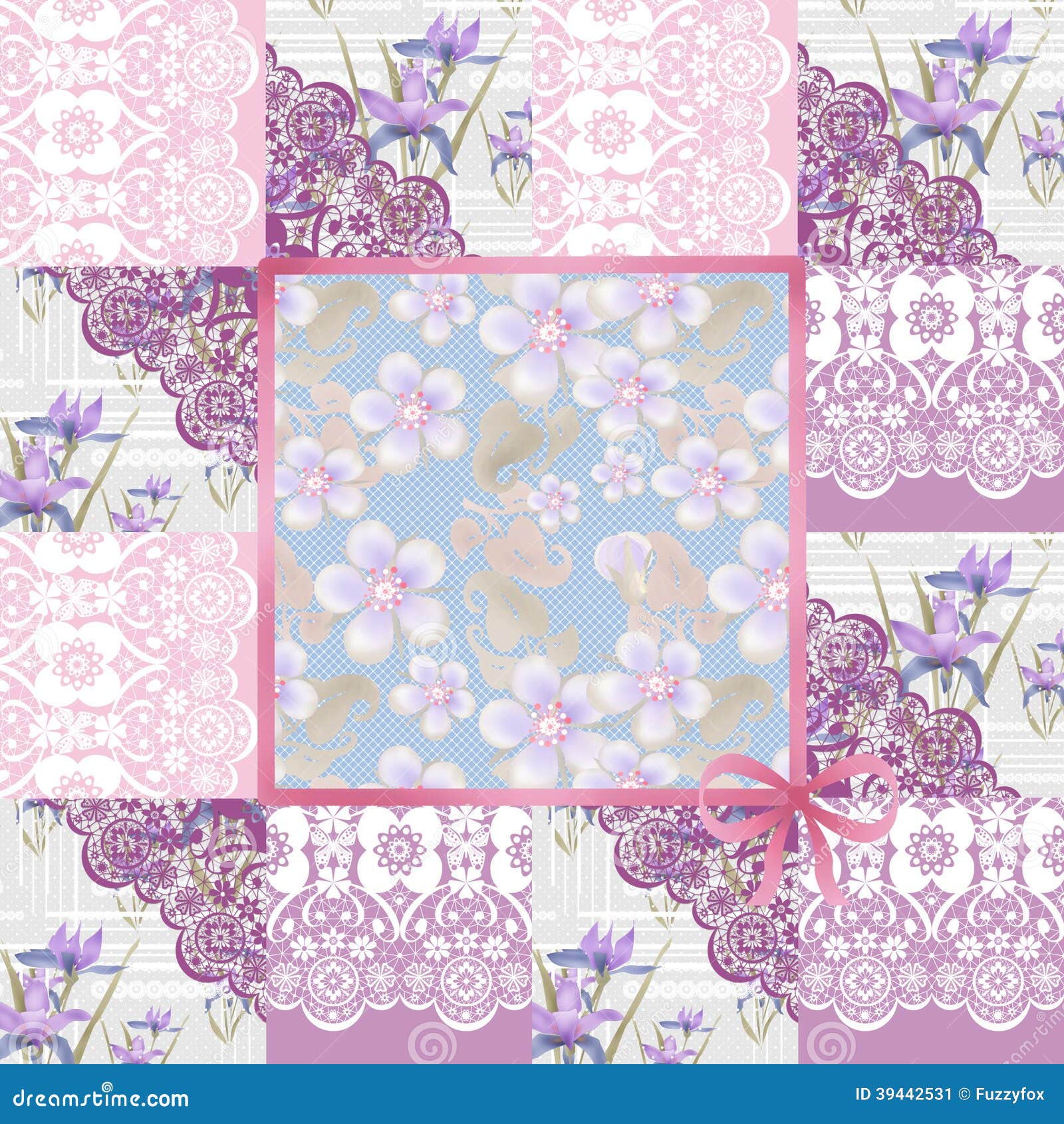 Patchwork Seamless Lacy Retro Pink Floral Pattern Stock Illustration ...