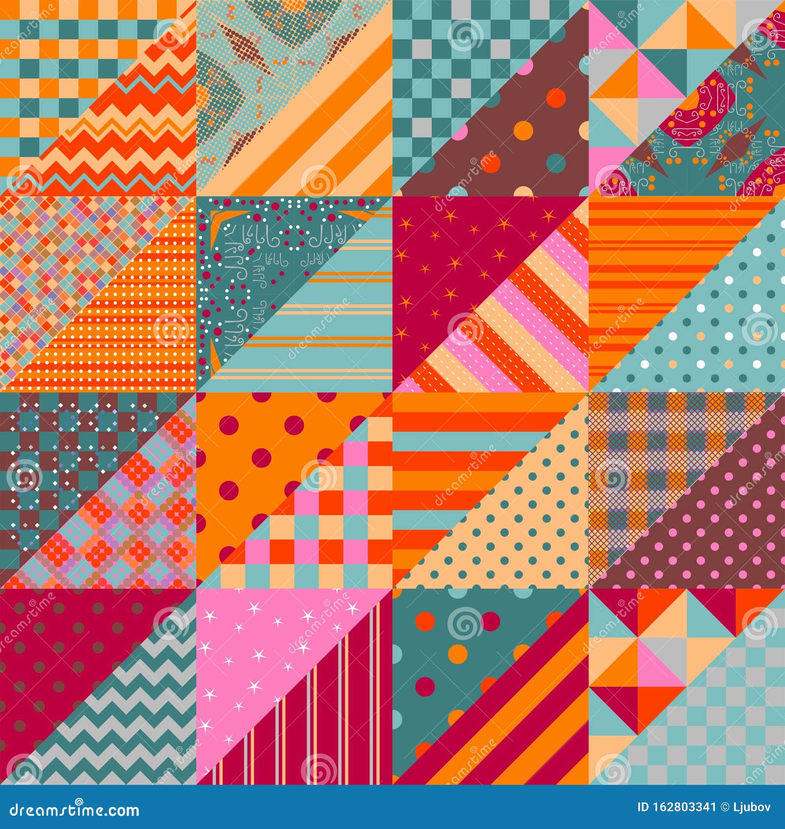 Patchwork Seamless Pattern Colorful Ornamental Triangle Patches