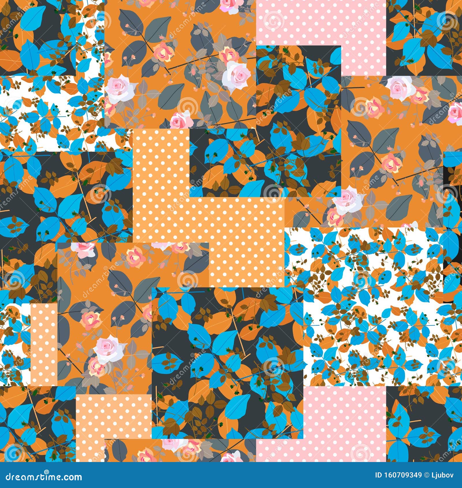 Patchwork Seamless Pattern from Different Patches with Floral Design ...