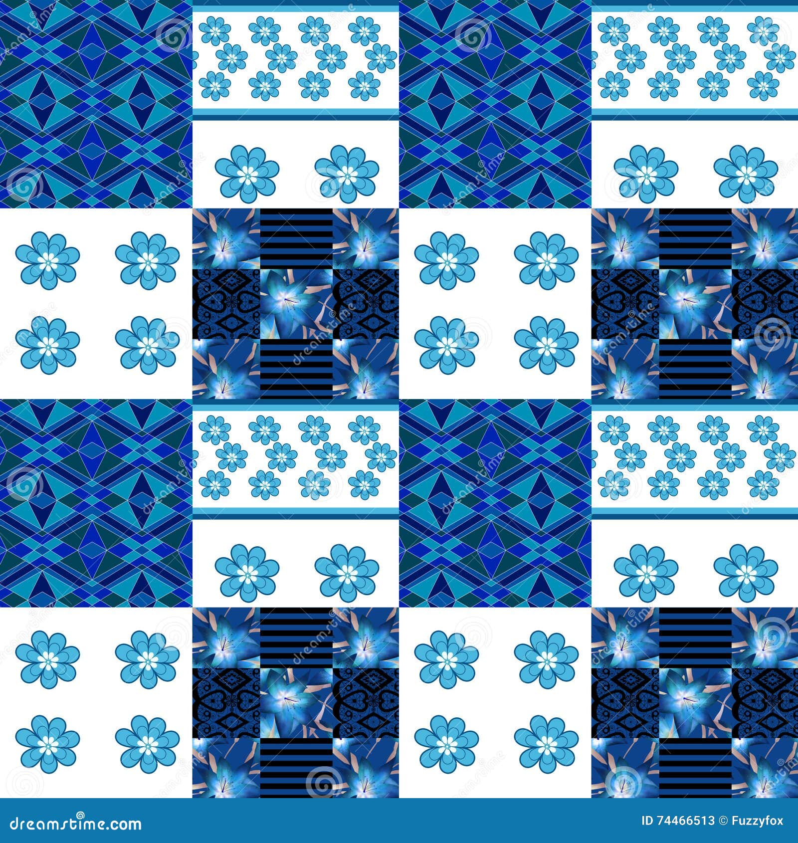 Patchwork Seamless Pattern Floral Ornament Design Stock Illustration ...