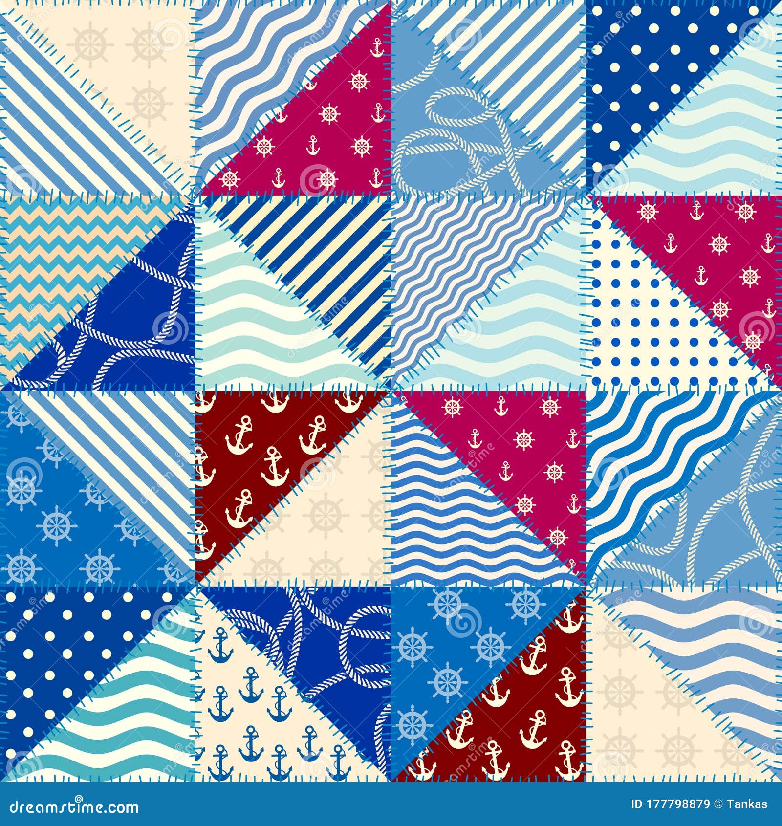Patchwork Seamless Pattern in Marine Style. Stock Vector - Illustration ...