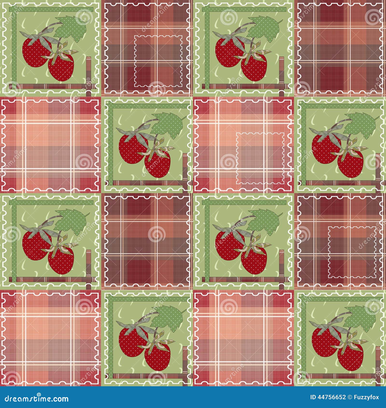 Patchwork Seamless Pattern with Strawberry Checkered Background Stock ...