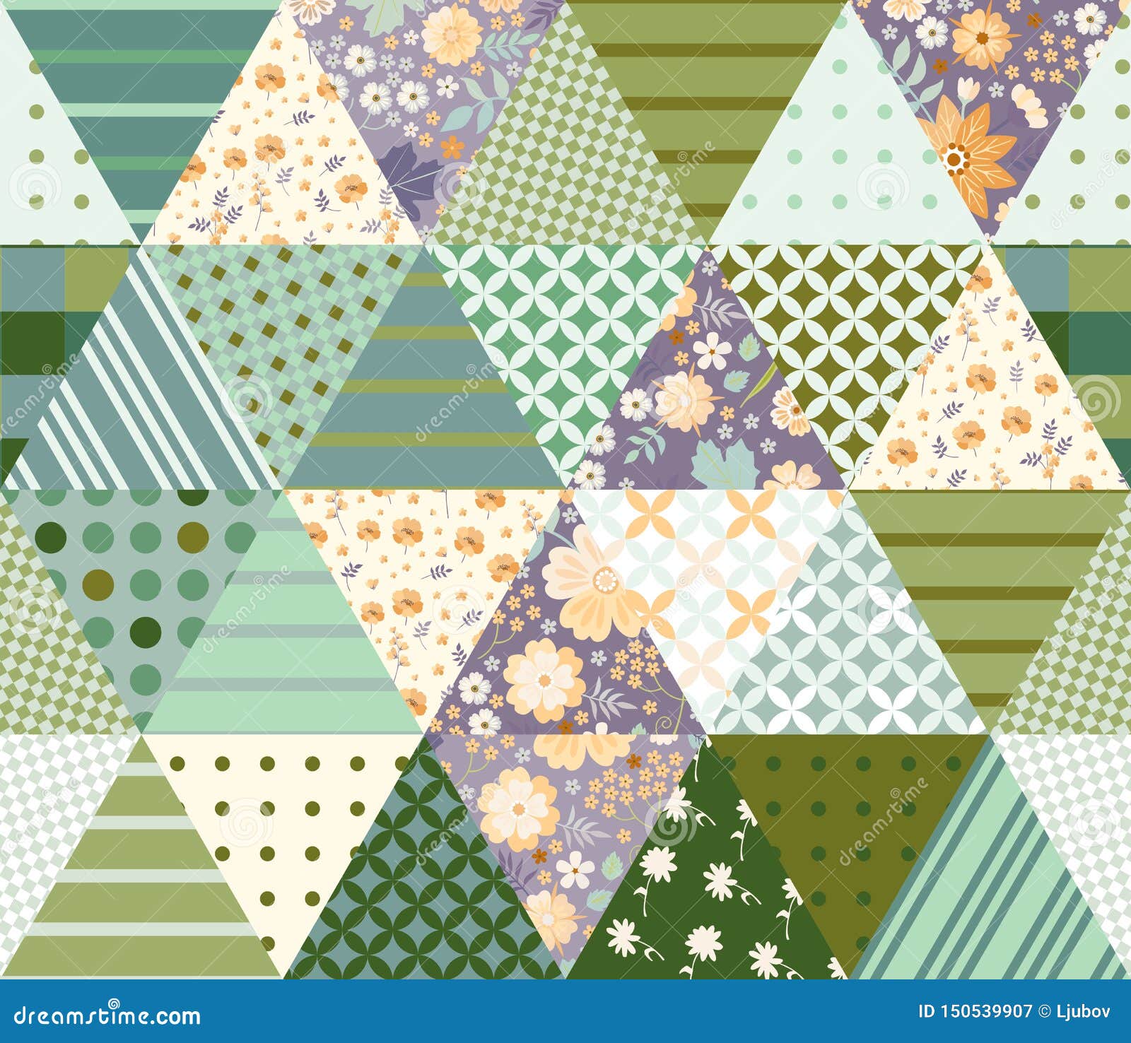 Patchwork Seamless Pattern with Triangle Patches. Composition with ...