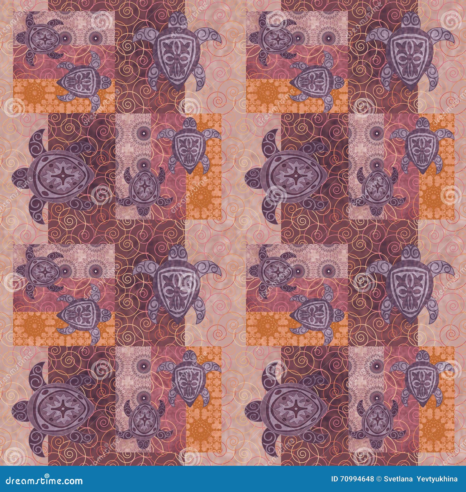 Patchwork Seamless Pattern with Turtles Texture Light Background Stock ...